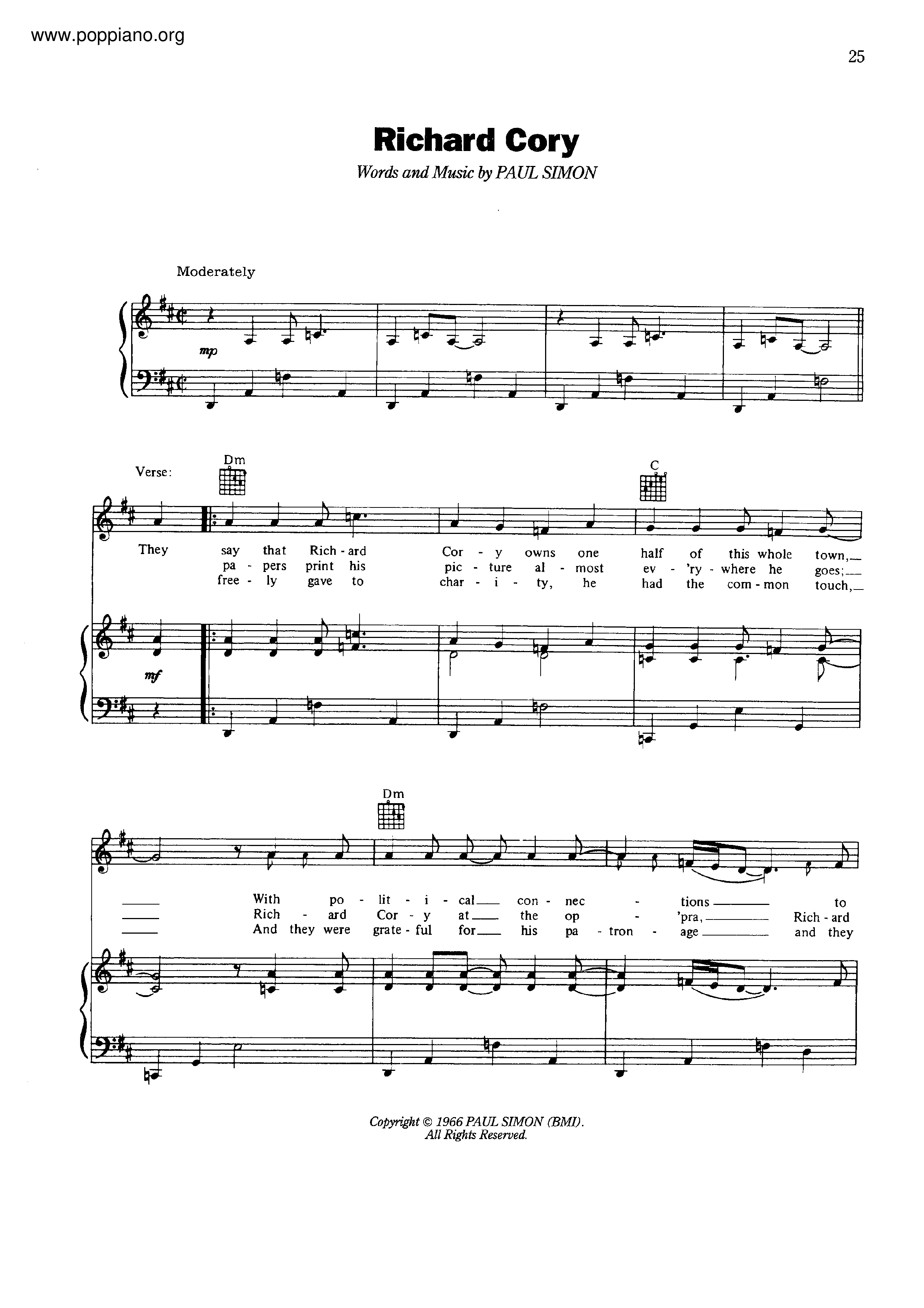 Simon & Garfunkel-Richard Cory Sheet Music pdf, - Free Score Download ★