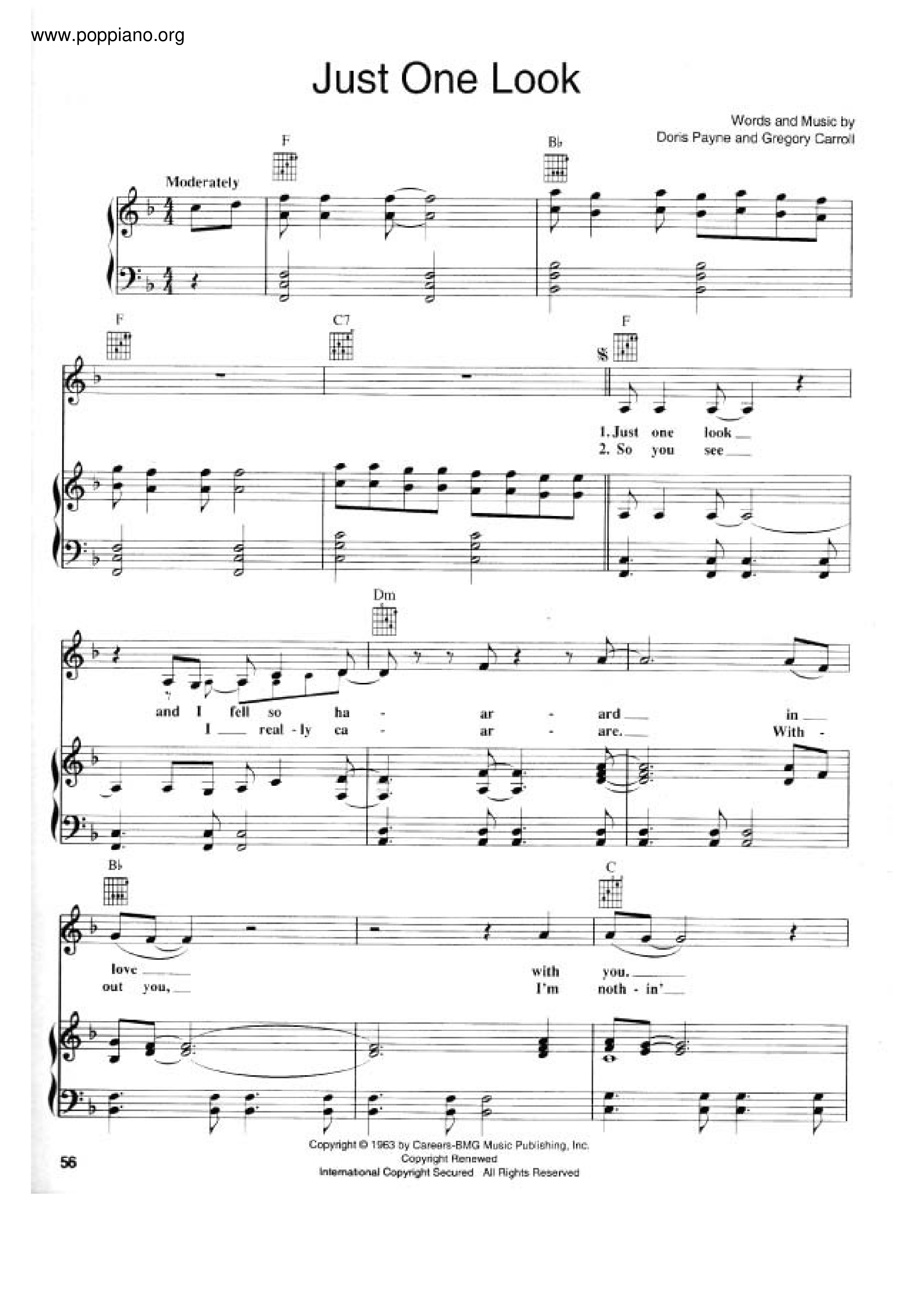 Linda Ronstadt-Just One Look Sheet Music pdf, - Free Score Download ★