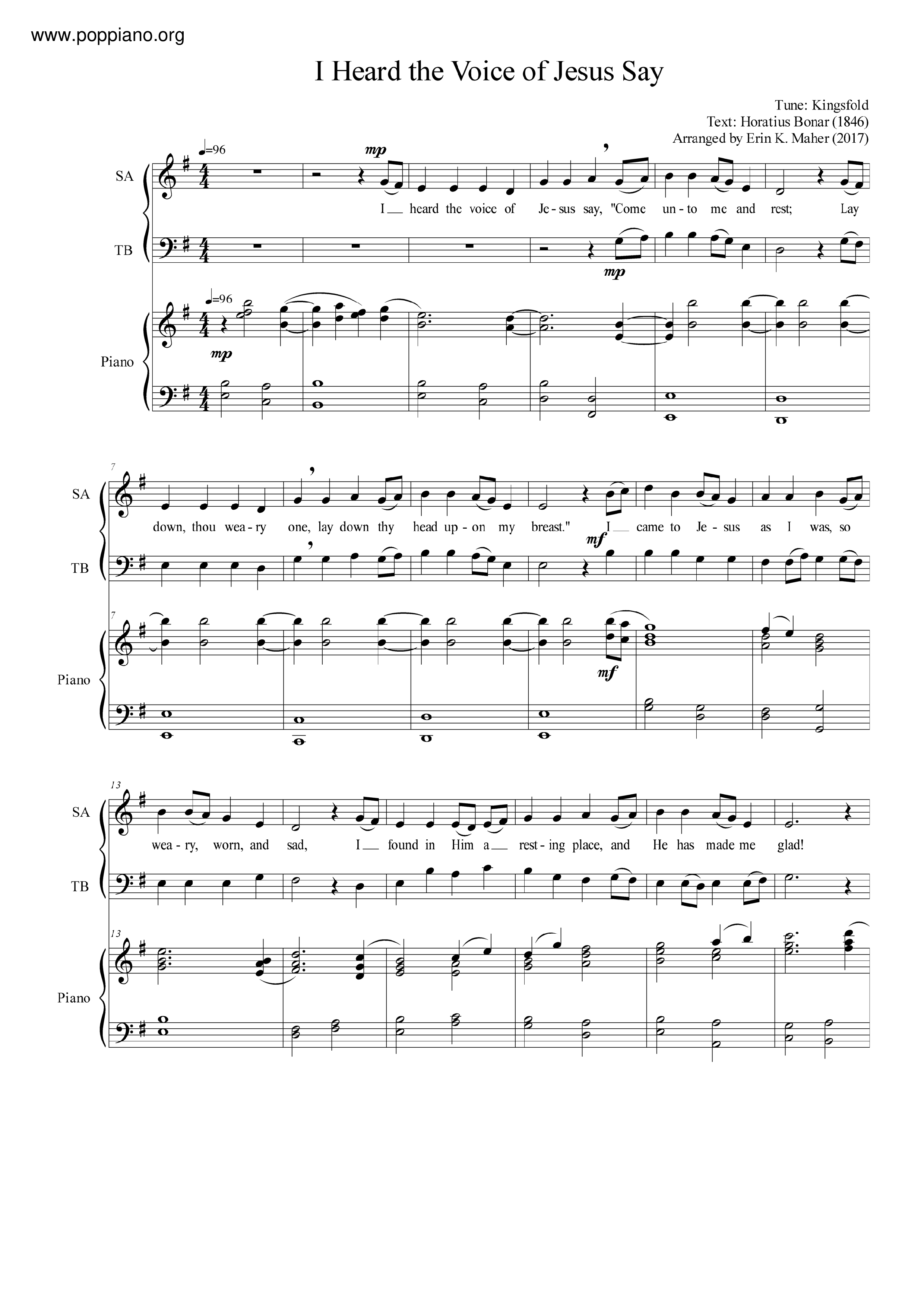 Hymn-I Heard The Voice Of Jesus Say Sheet Music pdf, - Free Score ...