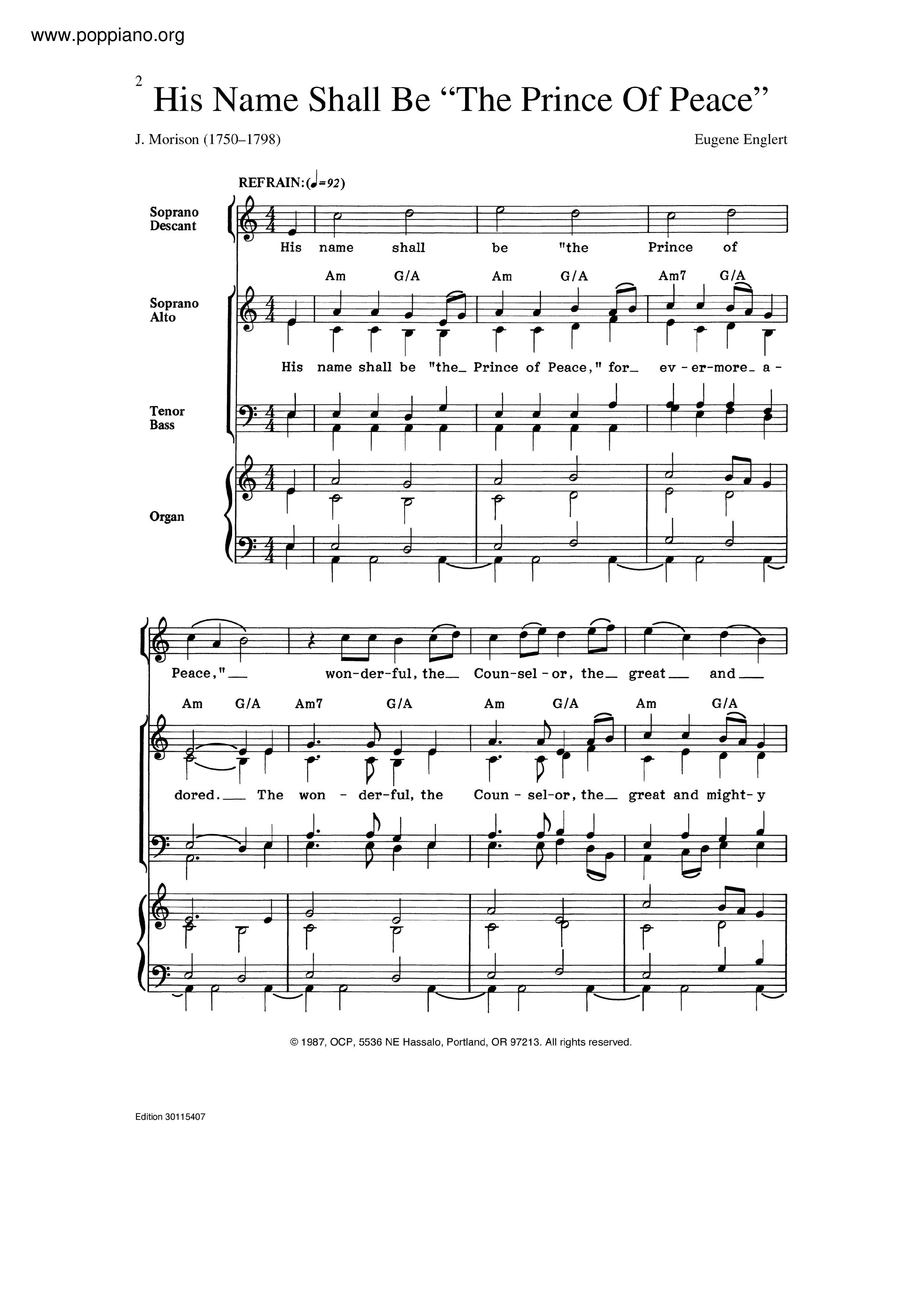 Hymn-His Name Shall Be The Prince Of Peace Sheet Music pdf, - Free ...