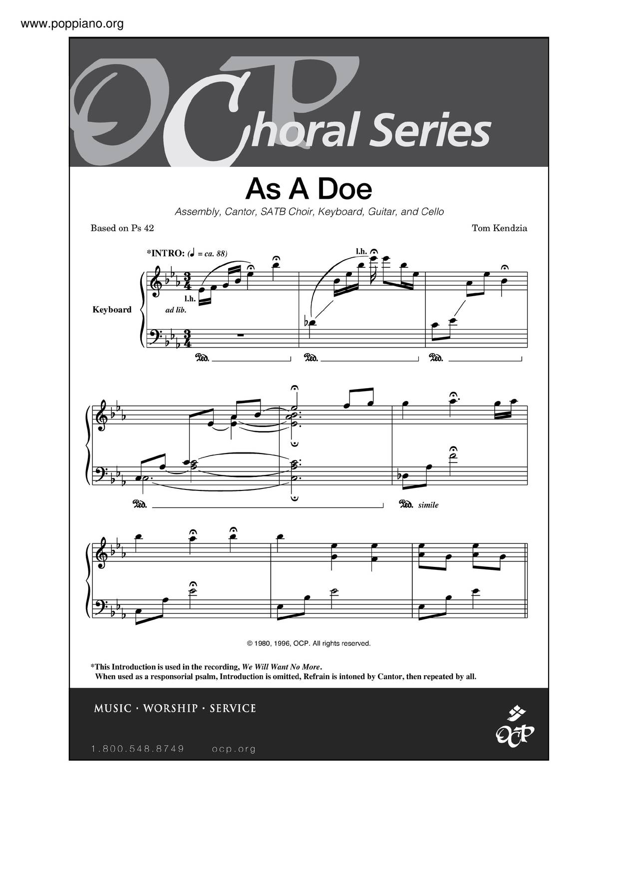 Hymn-As A Doe Sheet Music pdf, - Free Score Download ★