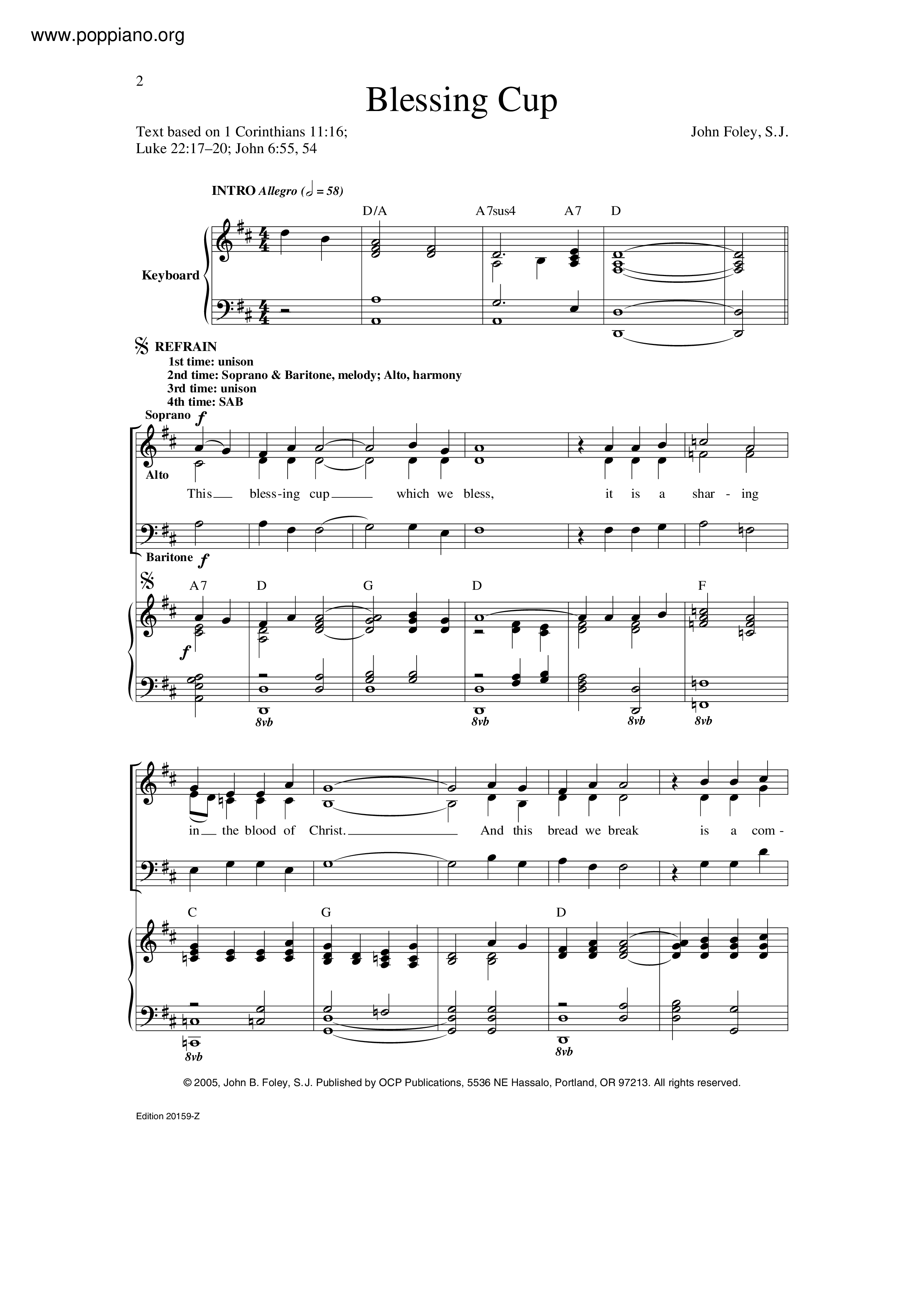 Hymn-Blessing Cup Sheet Music pdf, - Free Score Download ★