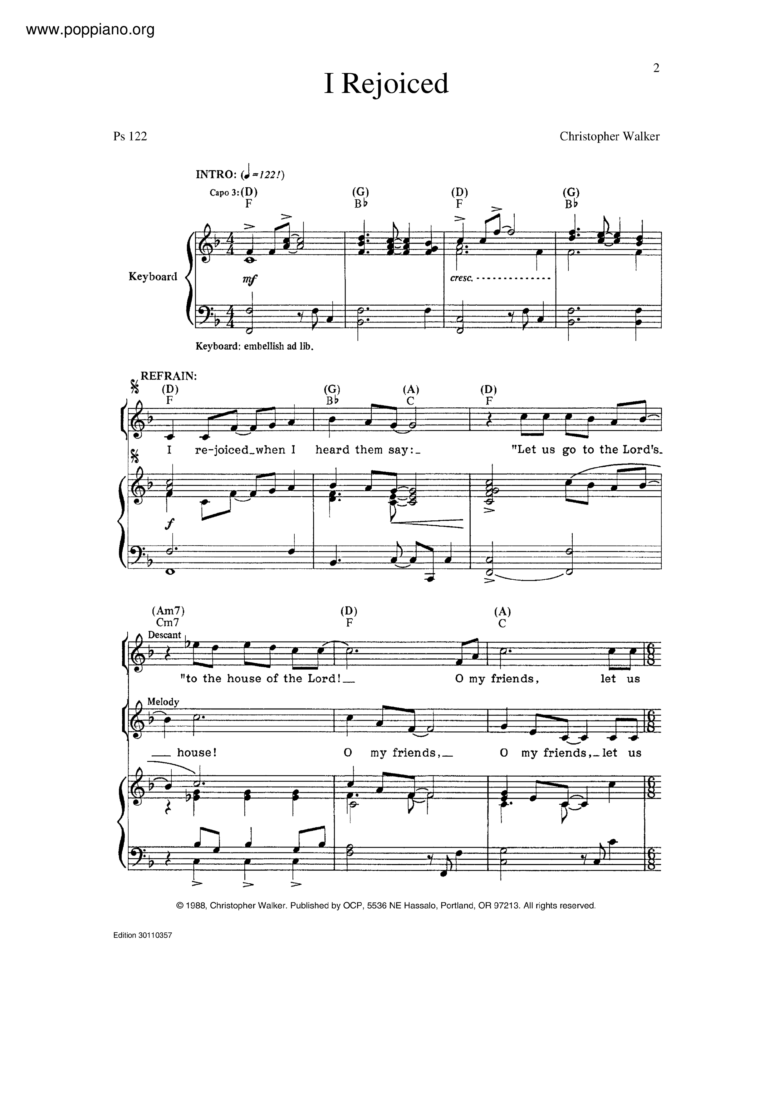 Hymn-I Rejoiced Sheet Music pdf, - Free Score Download ★