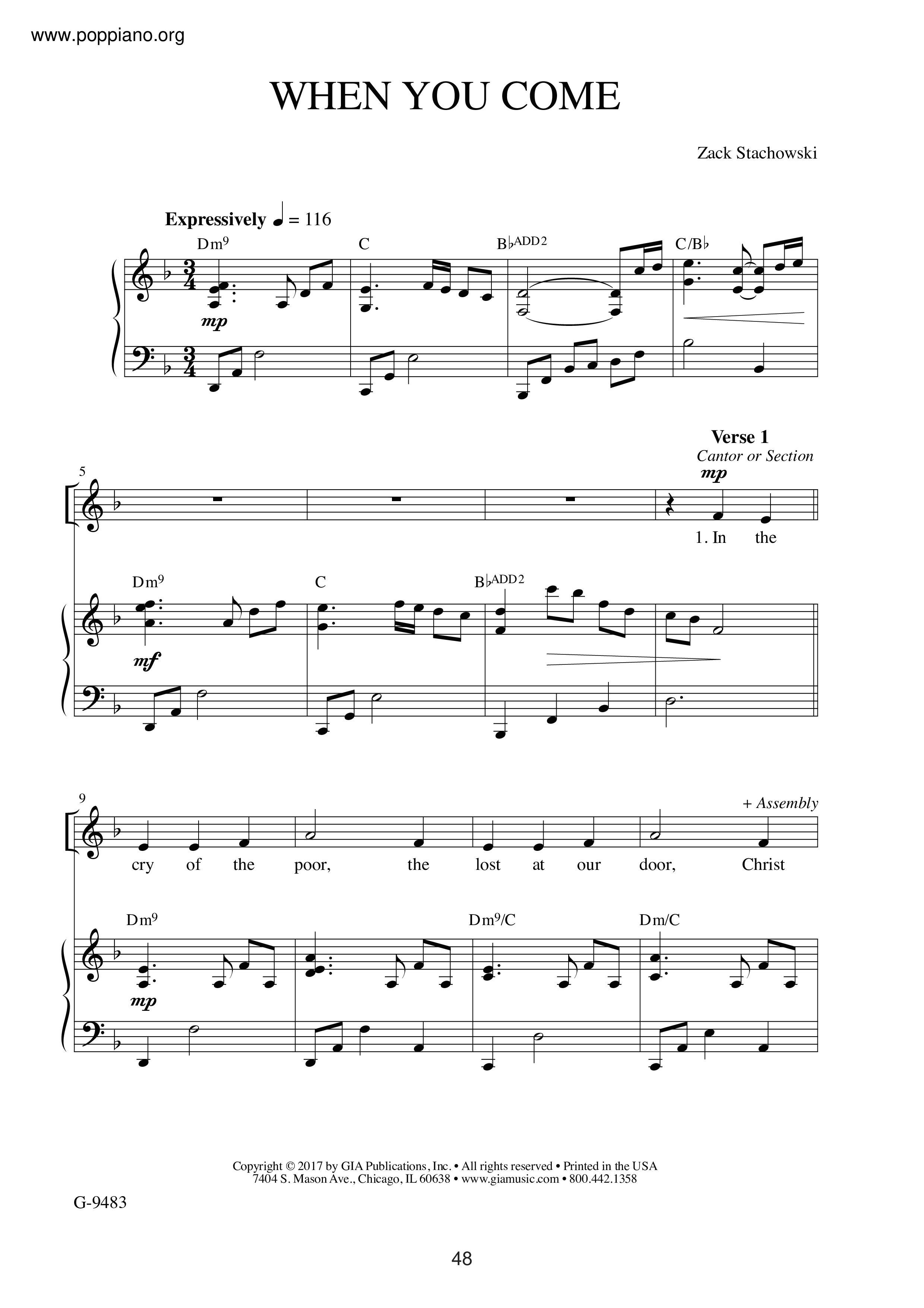 ★ 詩歌-When You Come 琴譜/五線譜pdf-香港流行鋼琴協會琴譜下載 ★