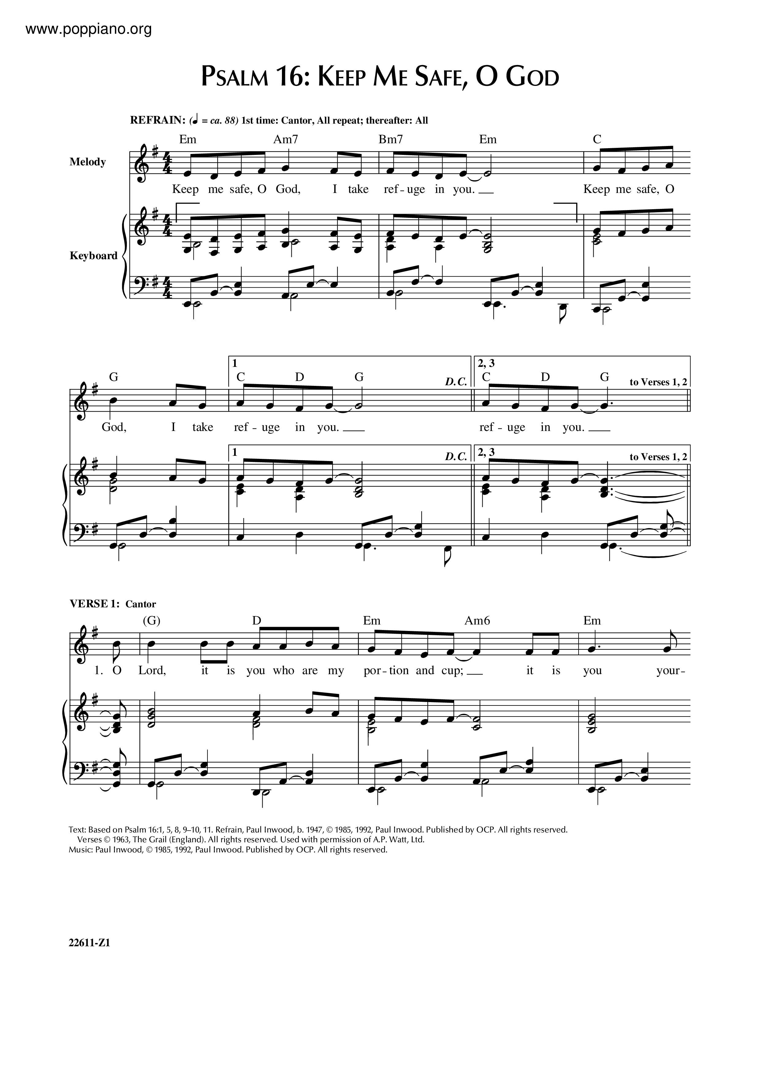 Hymn-Psalm 16: Keep Me Safe, O God Sheet Music pdf, - Free Score Download ★