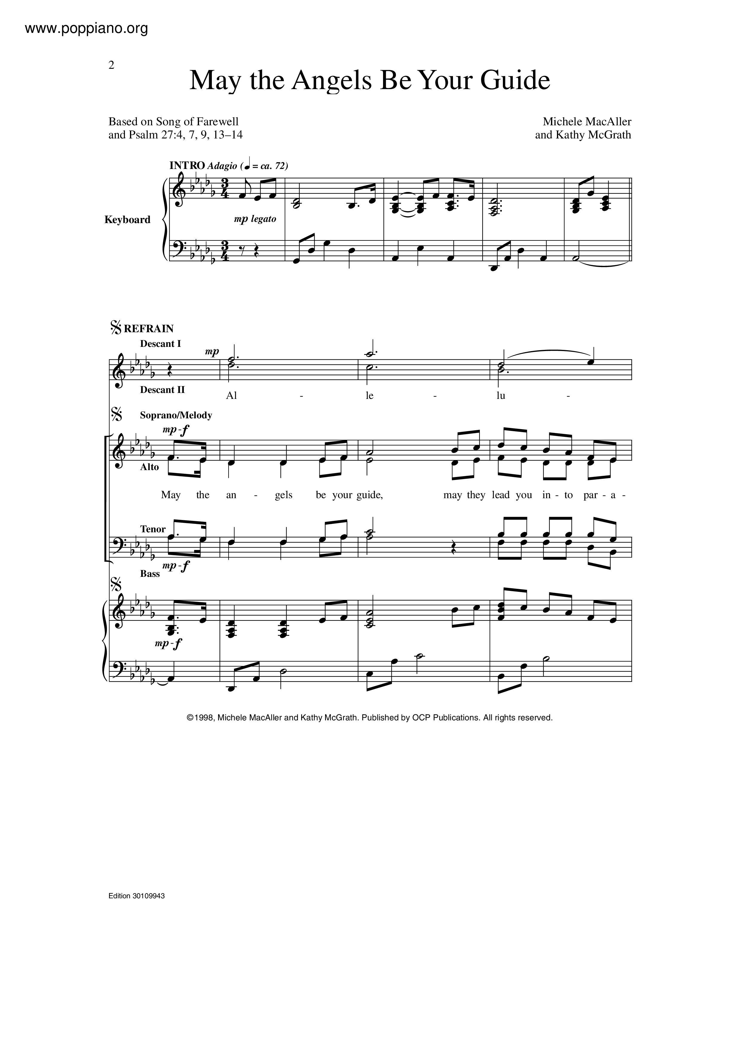 Hymn-May The Angels Be Your Guide Sheet Music pdf, - Free Score Download ★