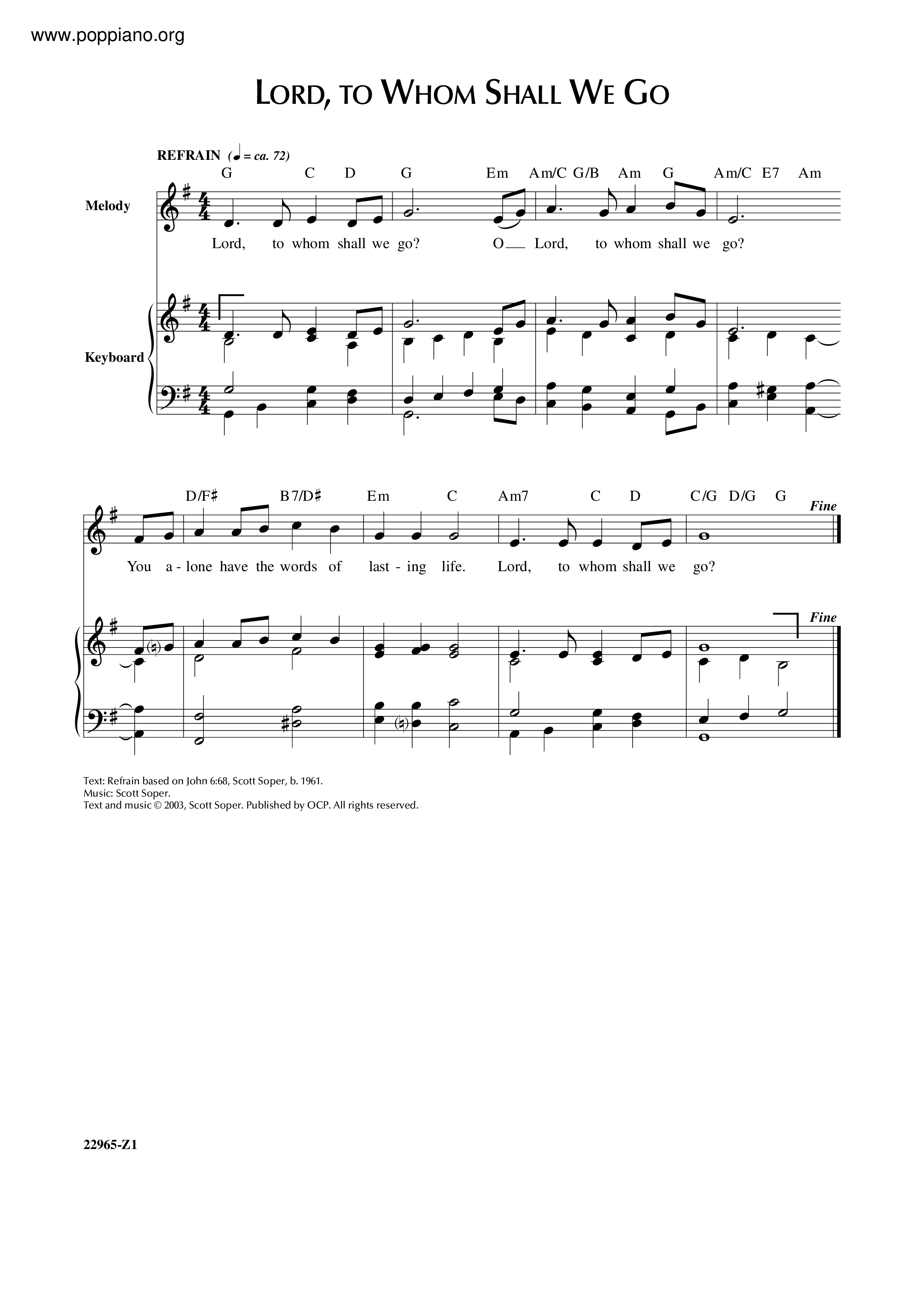 Hymn-Lord, To Whom Shall We Go Sheet Music pdf, - Free Score Download ★