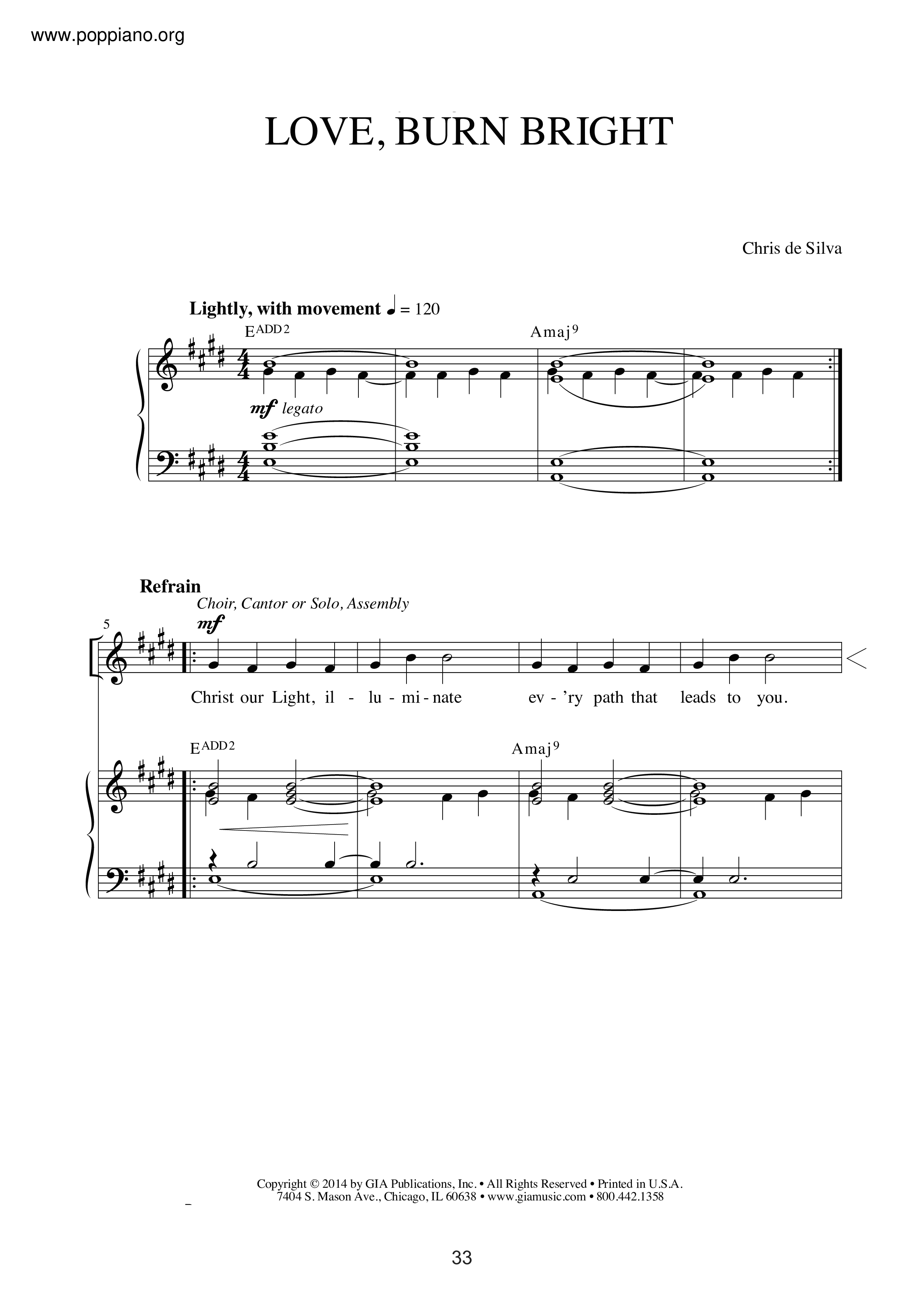 Hymn-Love, Burn Bright Sheet Music pdf, - Free Score Download ★