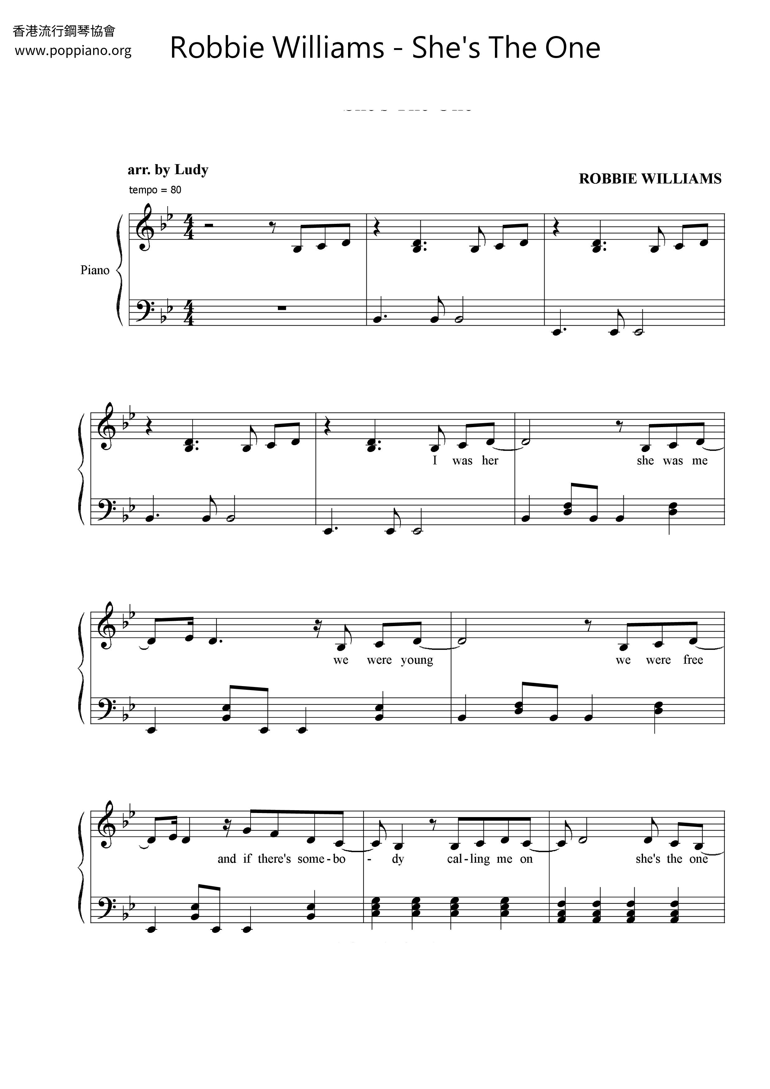 Robbie Williams-She's The One Sheet Music pdf, - Free Score Download ★