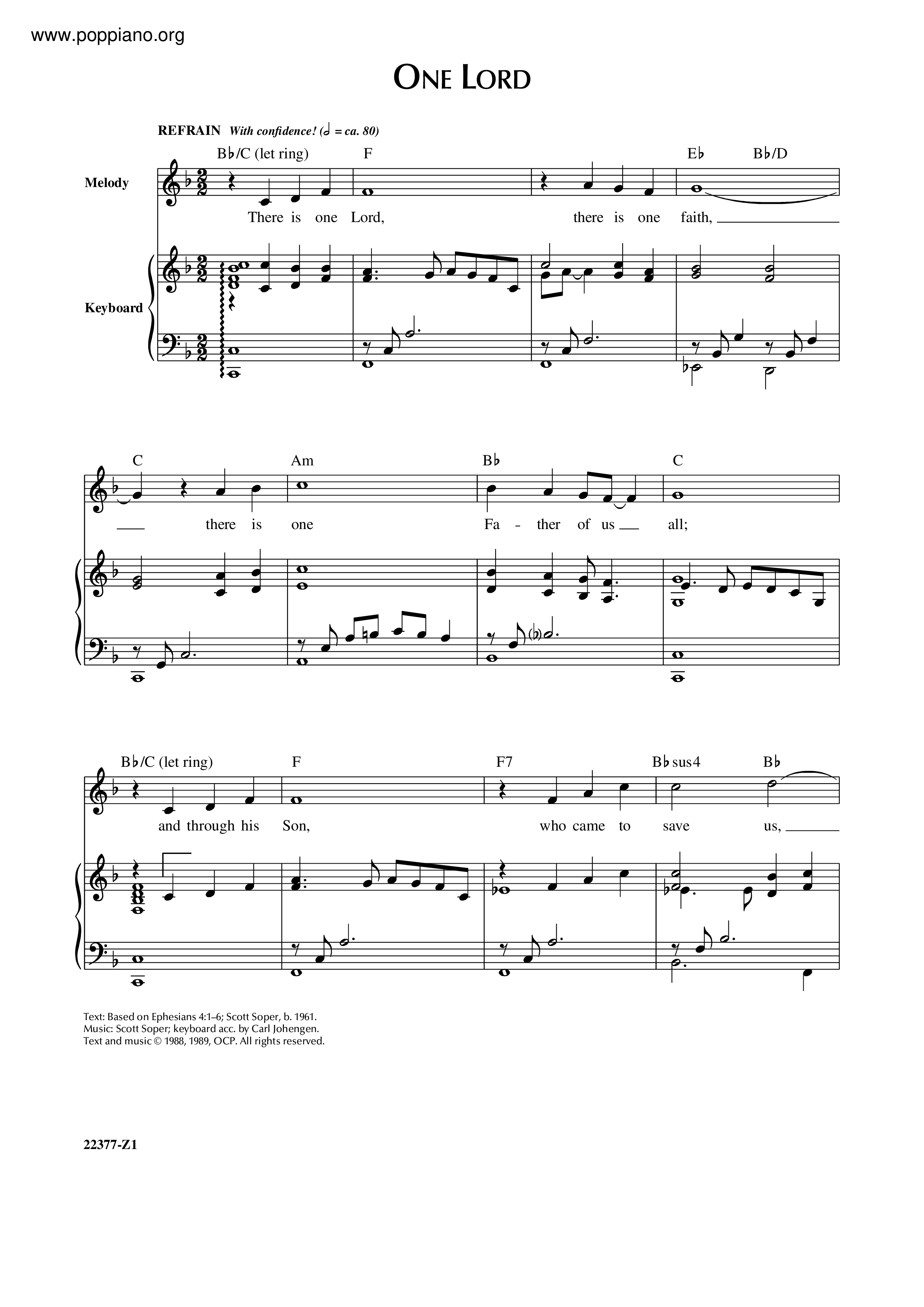Hymn-One Lord Sheet Music pdf, - Free Score Download ★