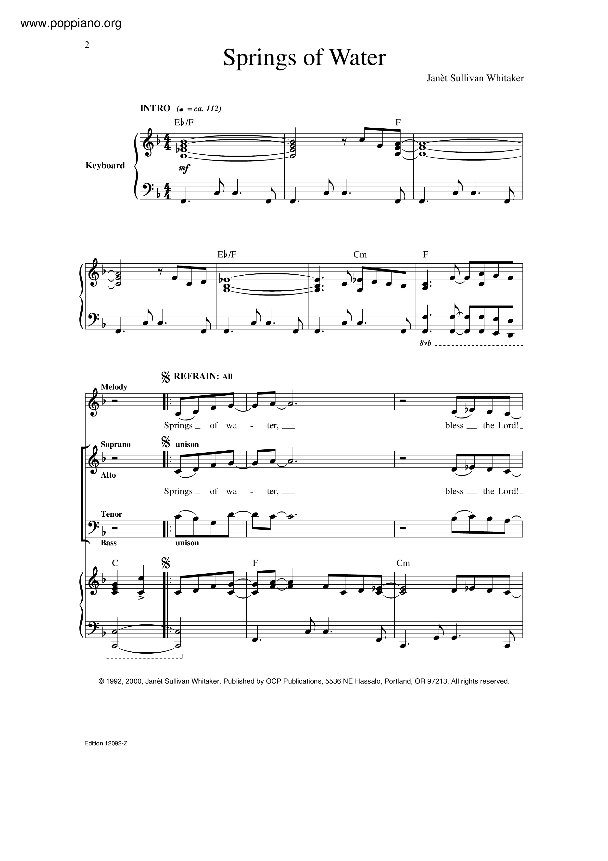 ★ 诗歌-Springs Of Water 琴谱/五线谱pdf-香港流行钢琴协会琴谱下载 ★