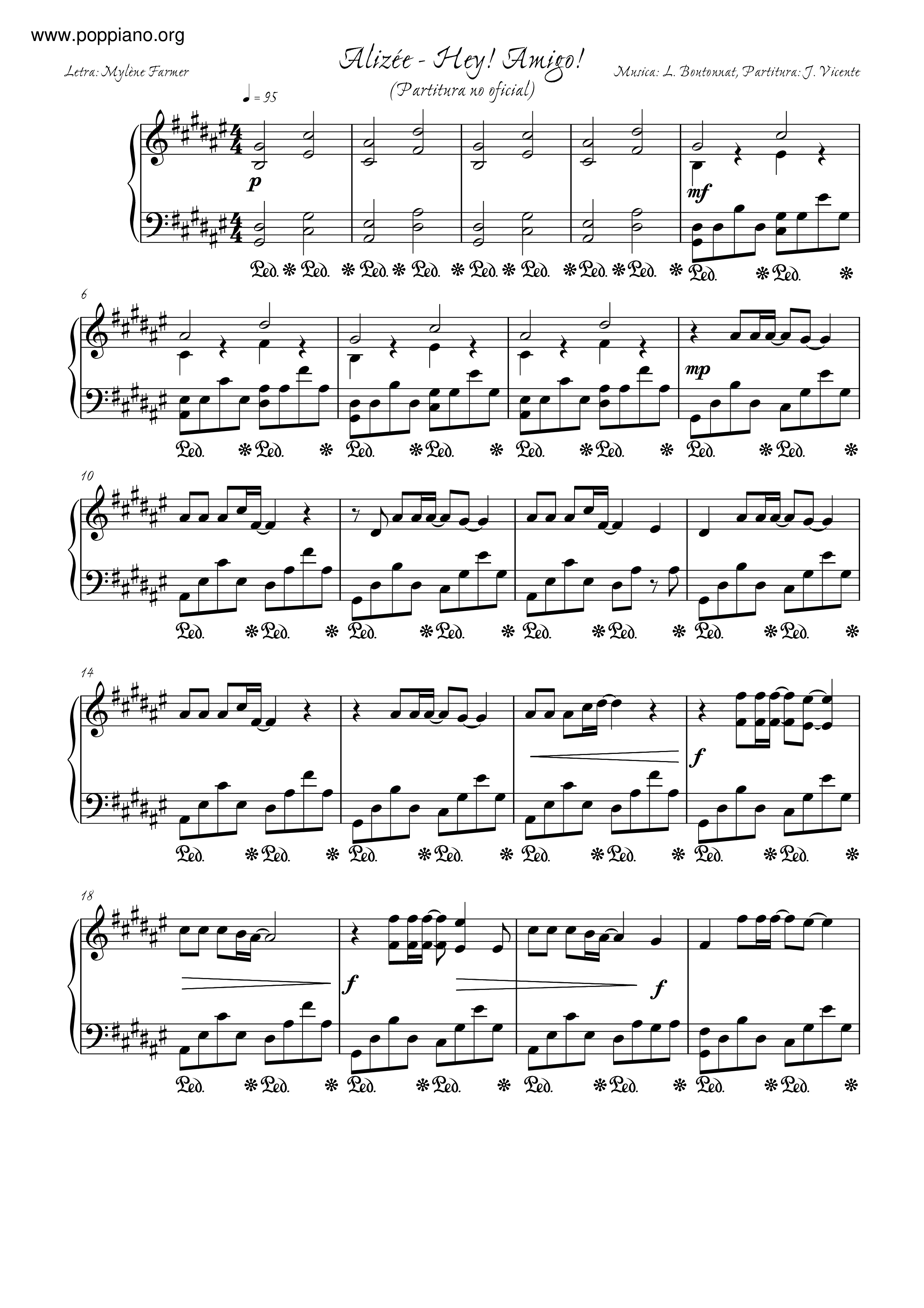 Alizee-Hey! Amigo! Sheet Music pdf, - Free Score Download ★