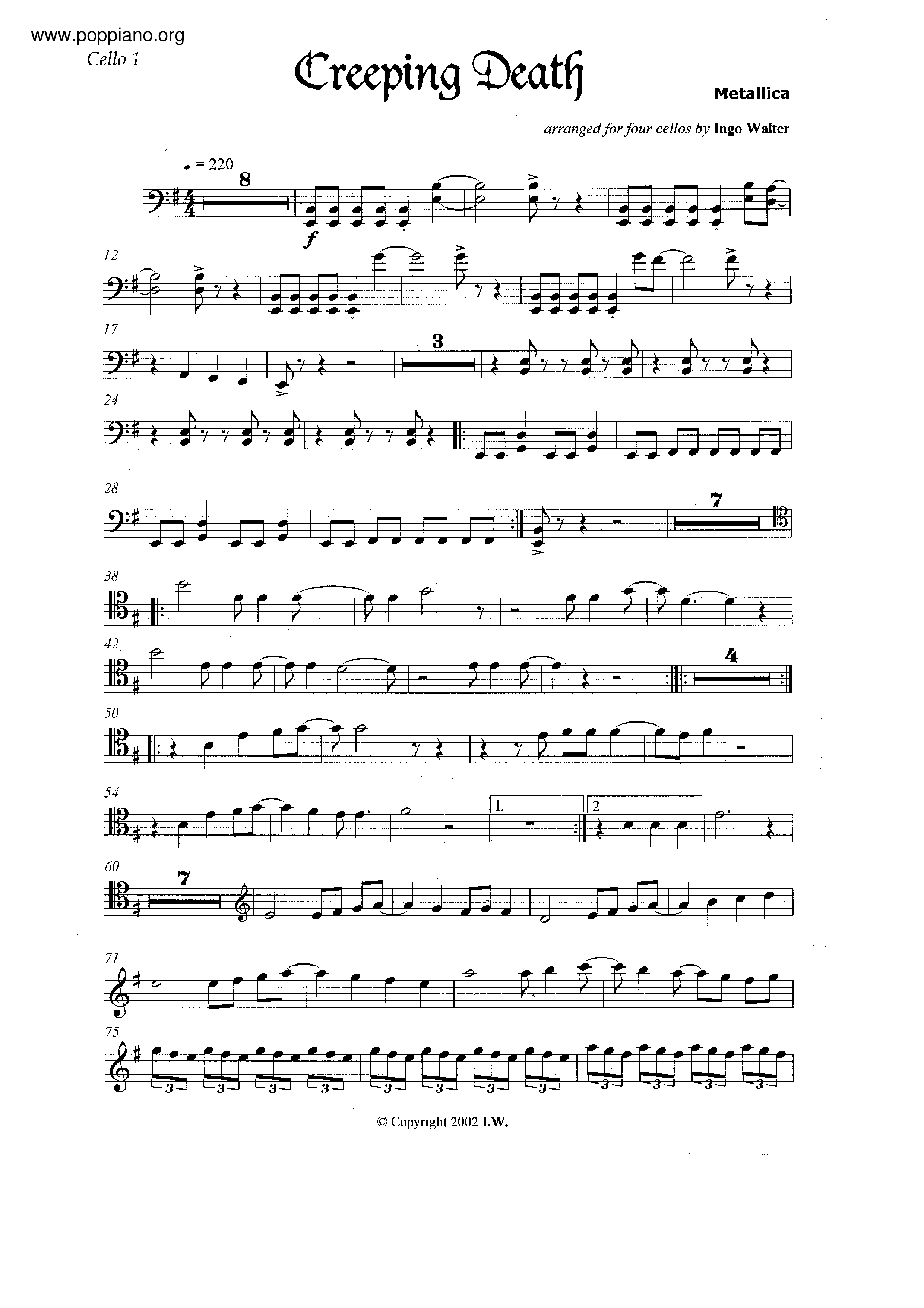 Apocalyptica-Creeping Death Sheet Music pdf, - Free Score Download ★