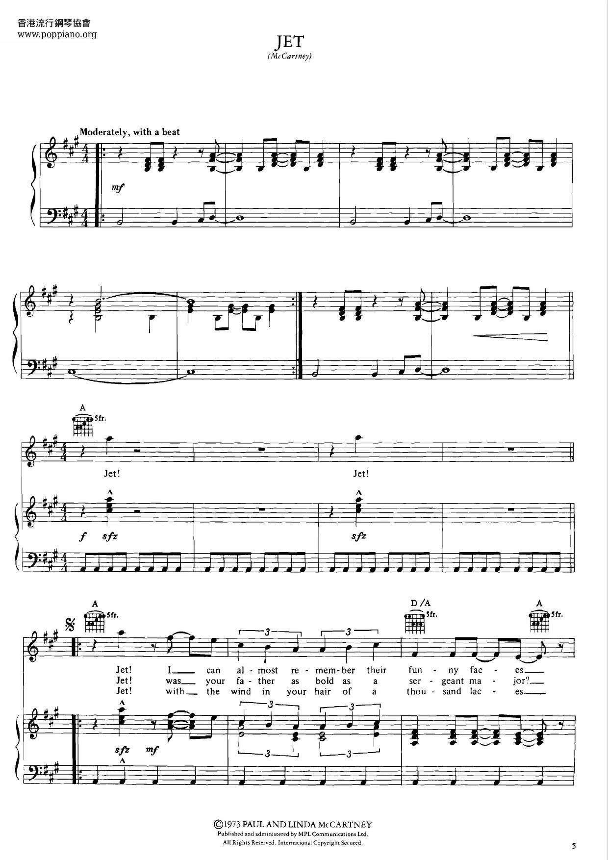 Paul McCartney-Jet Sheet Music pdf, - Free Score Download ★
