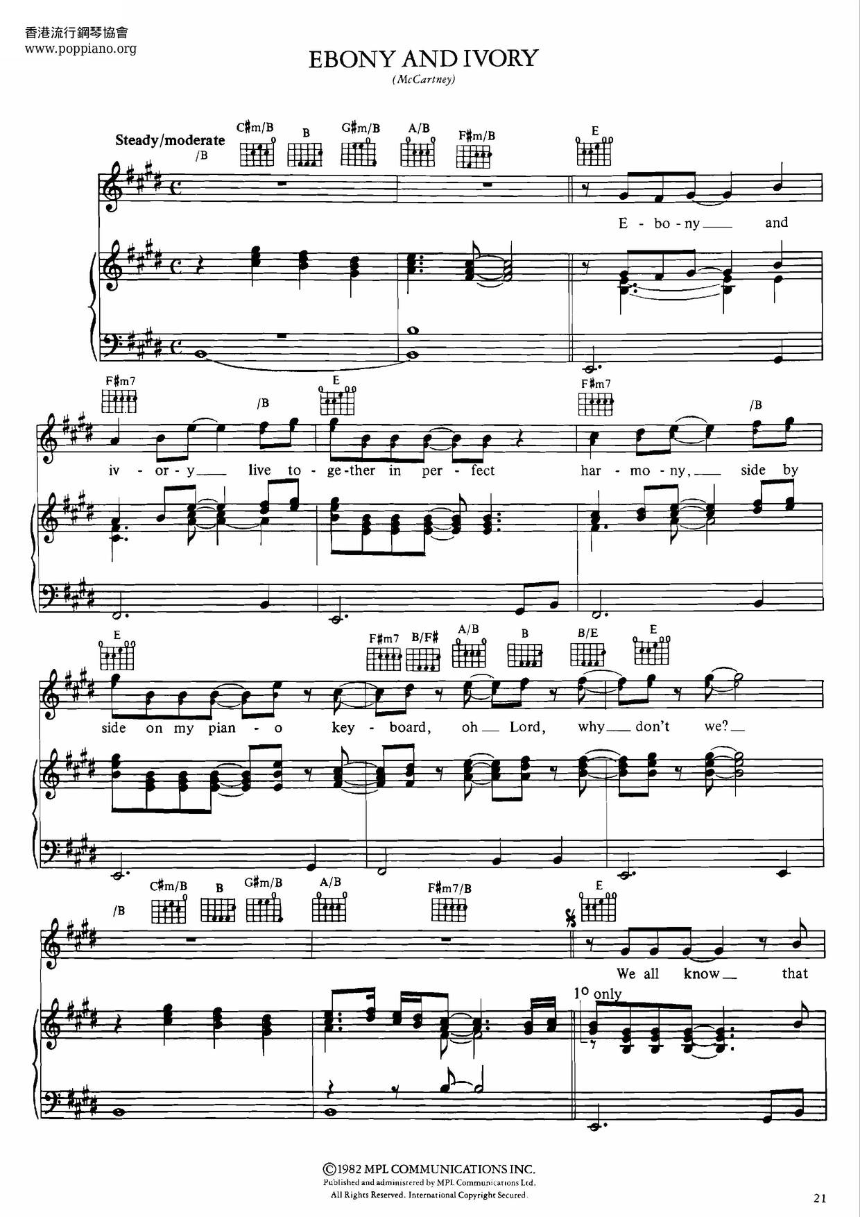 Paul McCartney-Ebony And Ivory Sheet Music pdf, - Free Score Download ★