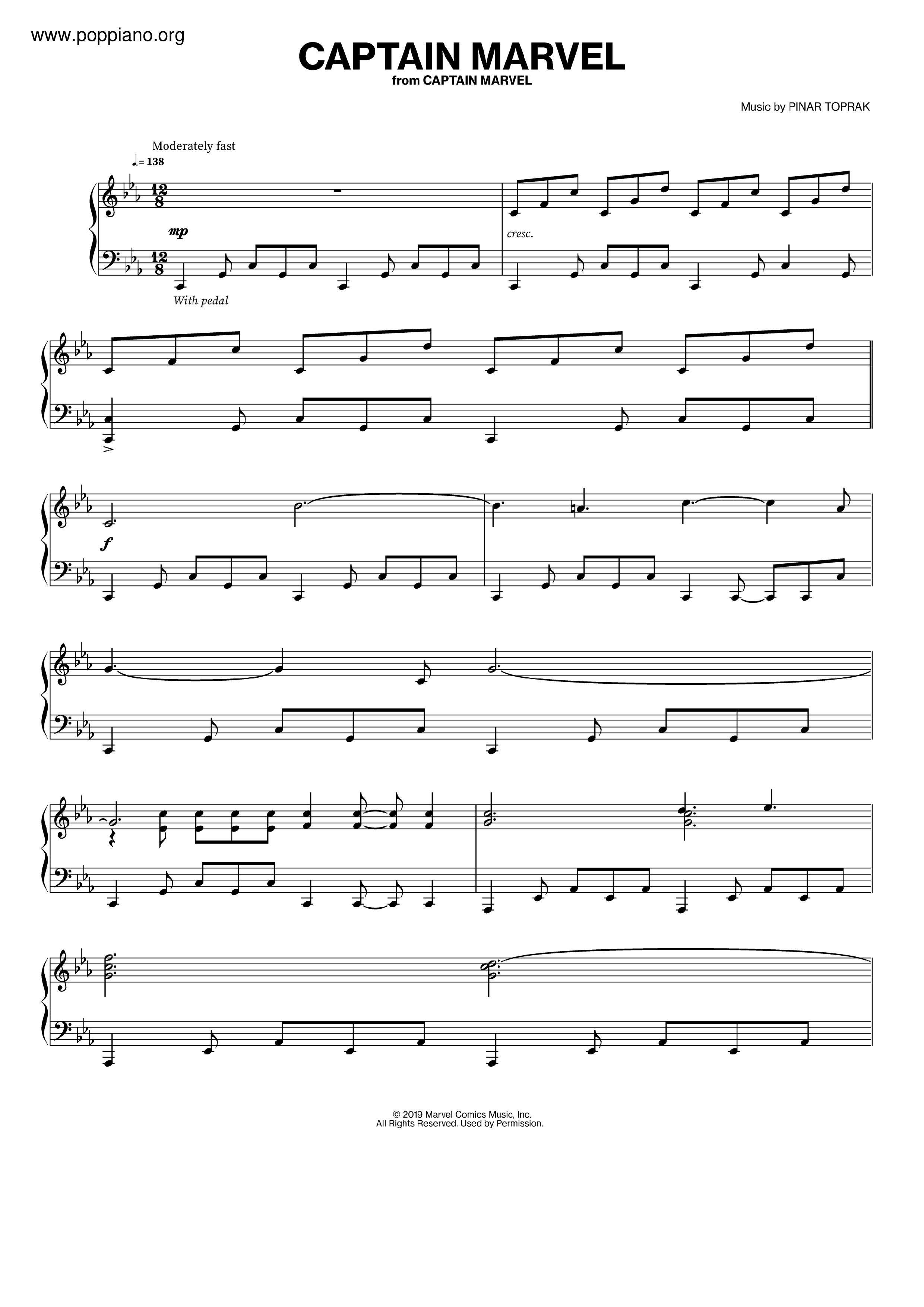 Pinar Toprak-Captain Marvel Sheet Music pdf, - Free Score Download ★