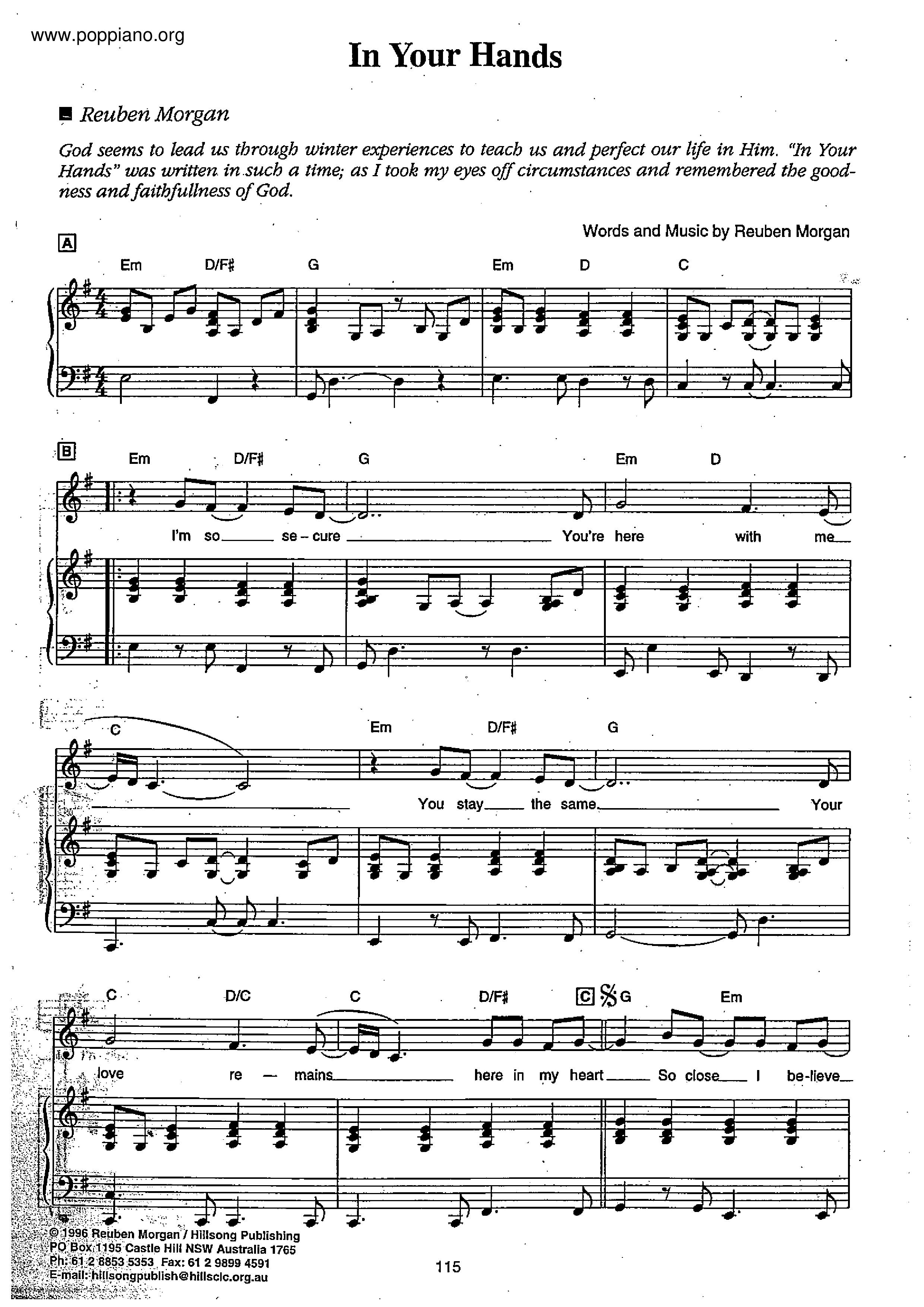 Hymn-In Your Hands Sheet Music pdf, - Free Score Download ★
