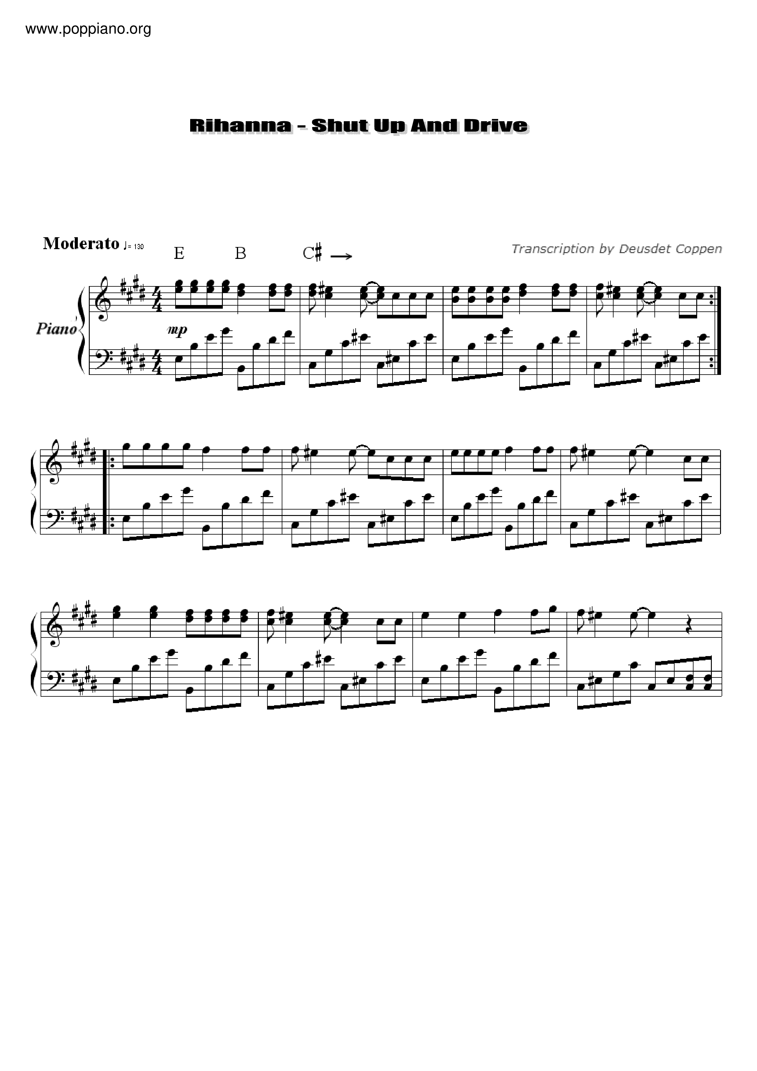 Rihanna-Shut Up And Drive Sheet Music pdf, - Free Score Download ★