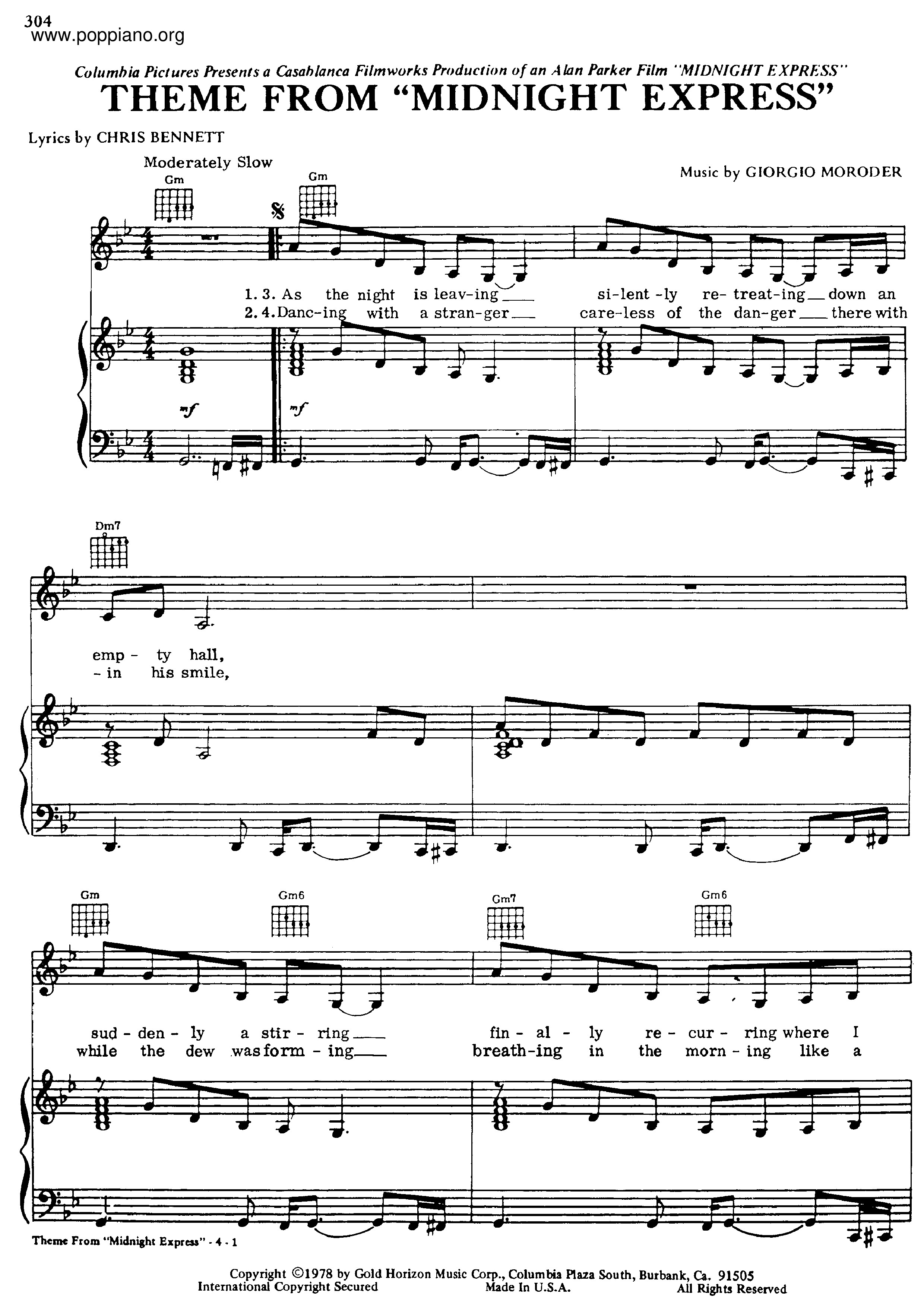 Giorgio Moroder-Midnight Express Theme Sheet Music pdf, - Free Score ...