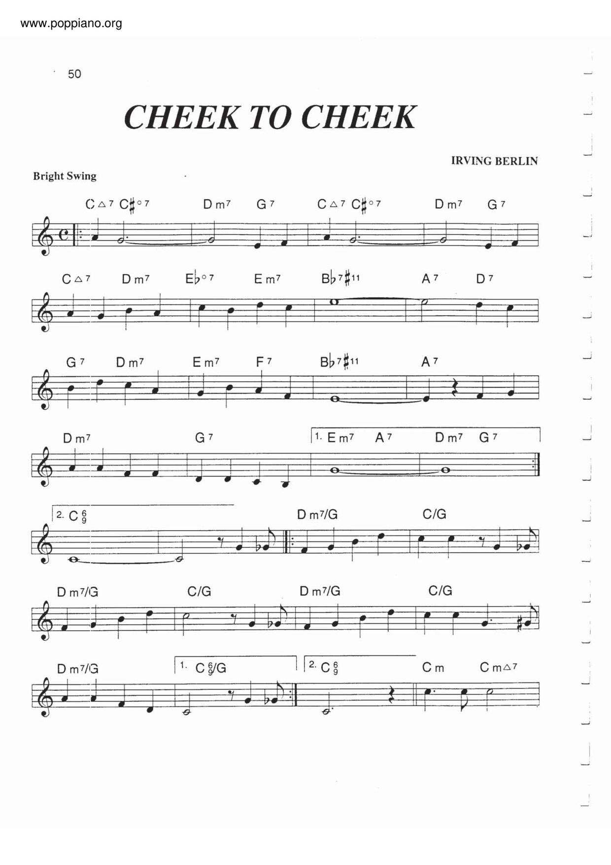 Irving Berlin-Cheek To Cheek 小提琴譜pdf-香港流行鋼琴協會琴譜下載 ★