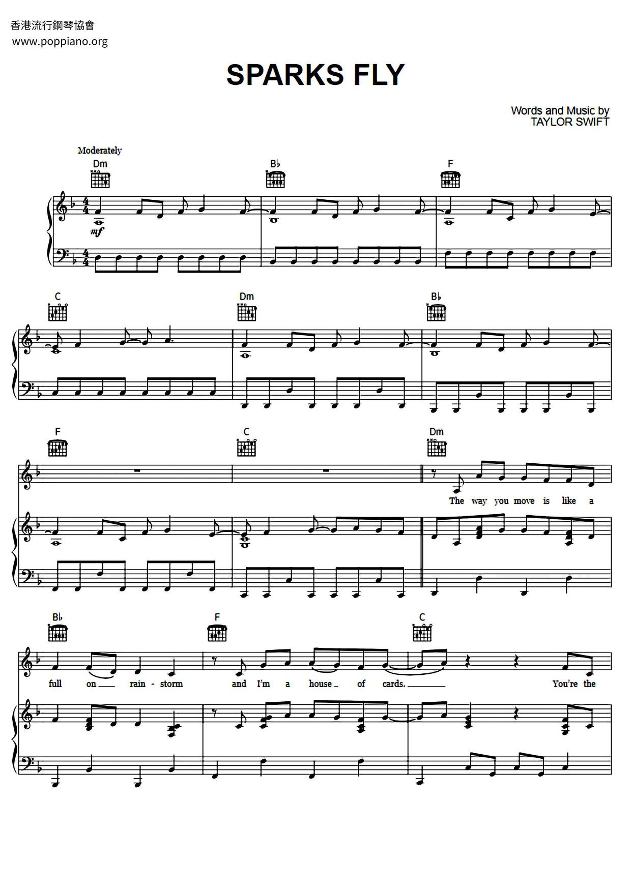 sparks fly- PDF琴譜免費下載 | 香港流行鋼琴協會 ★