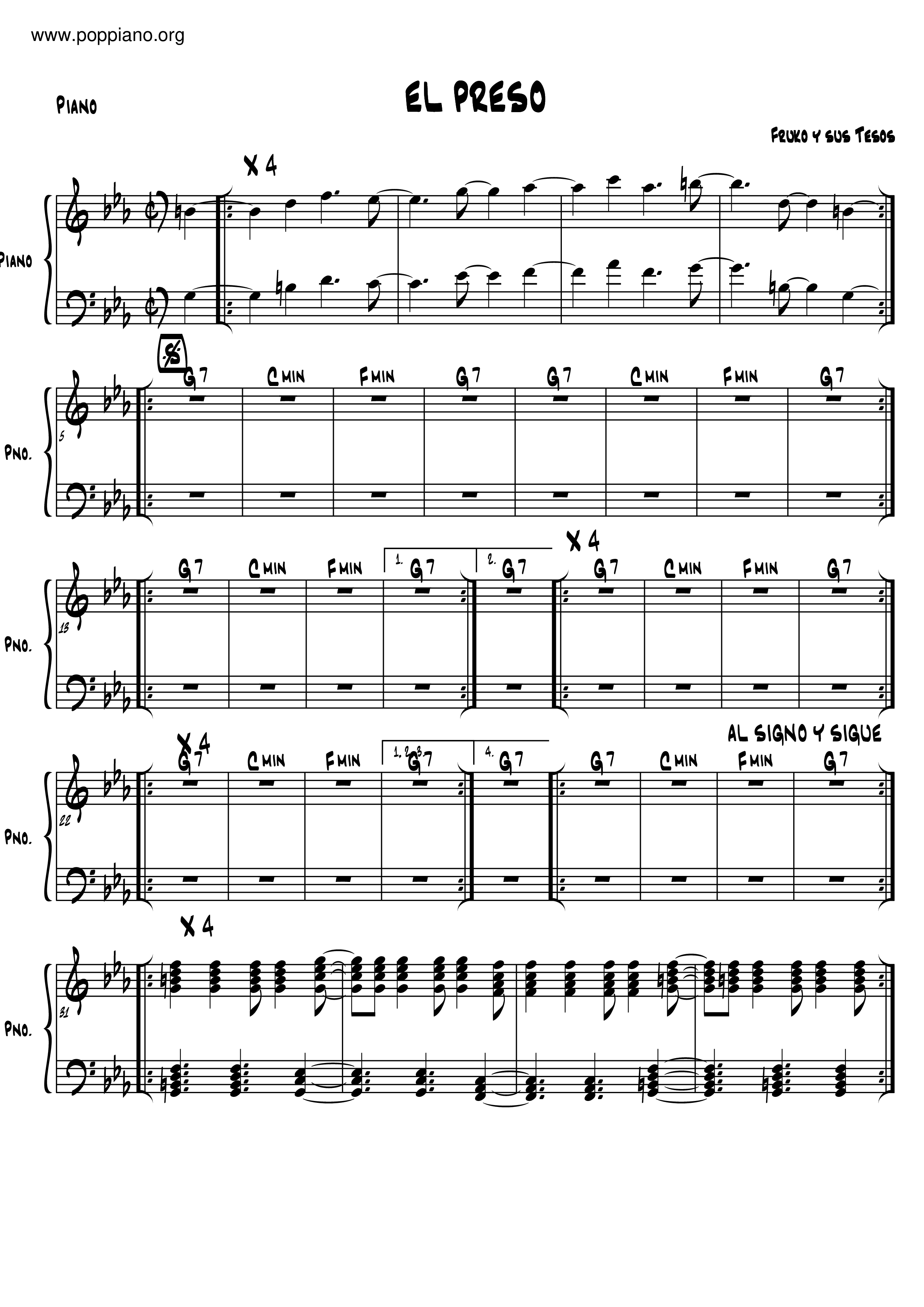 Fruko Y Sus Tesos-El Preso Sheet Music pdf, - Free Score Download ★