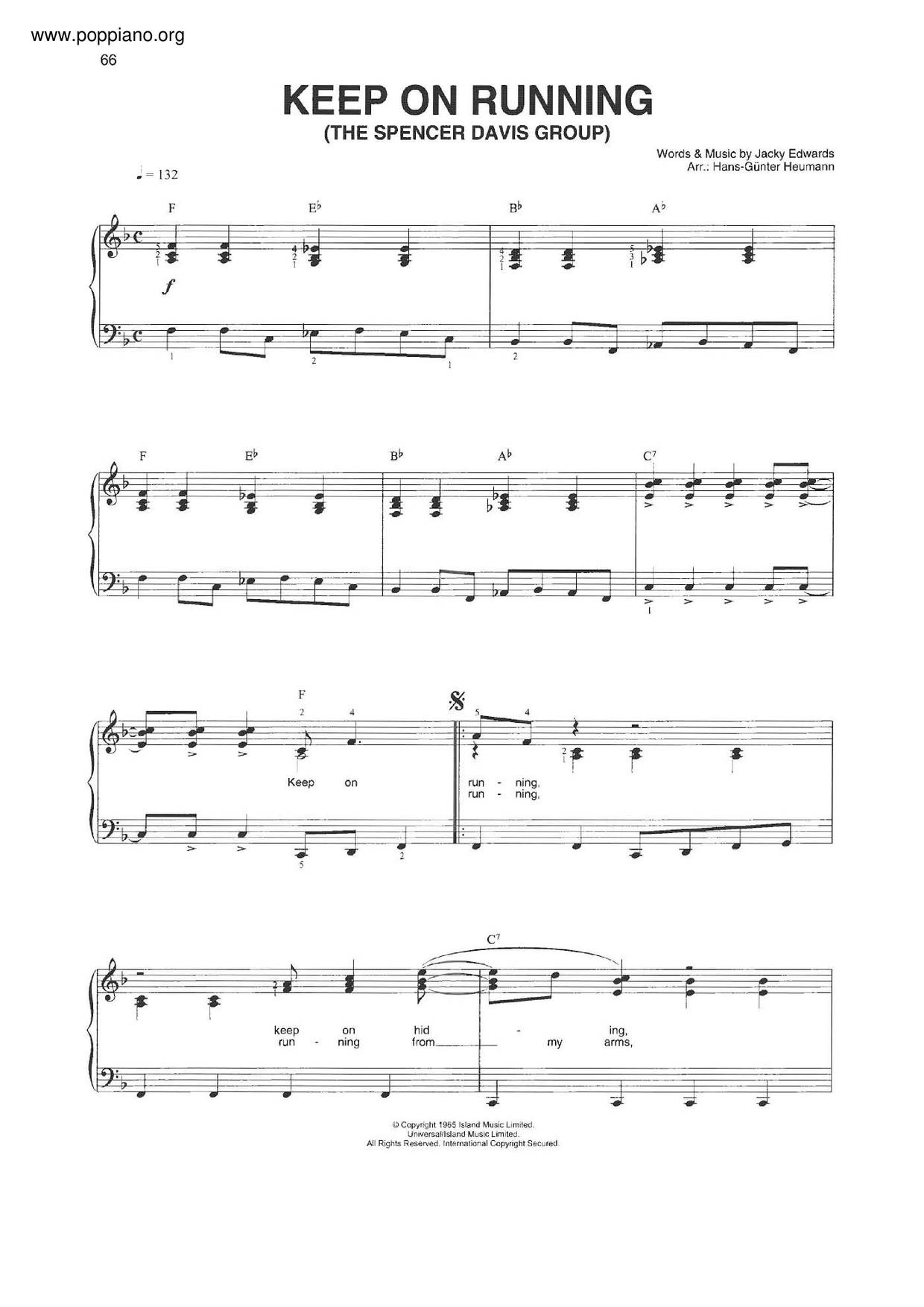 The Spencer Davis Group-Keep On Running Sheet Music pdf, - Free Score ...
