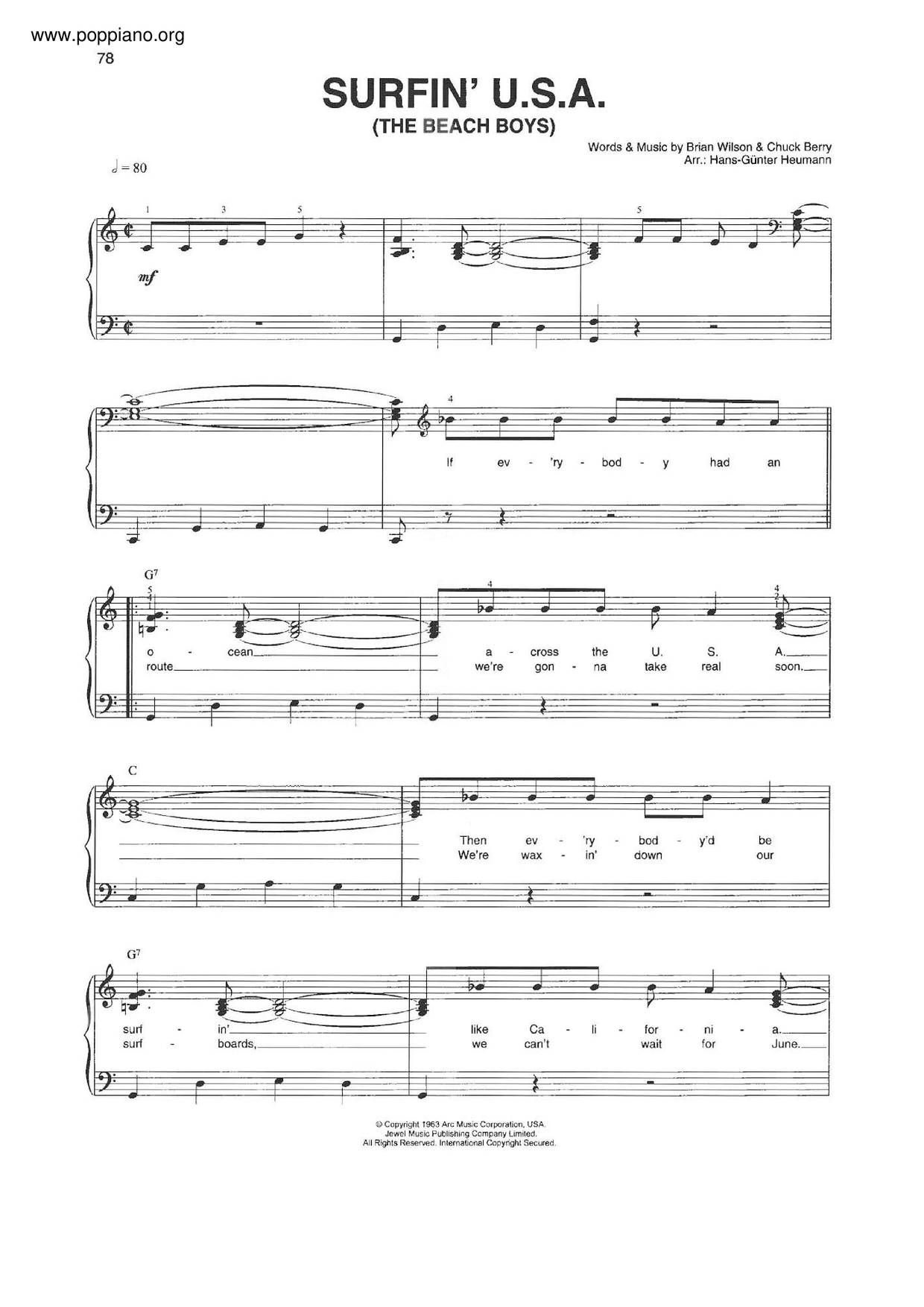 The Beach Boys-Surfin' U.S.A. Sheet Music pdf, - Free Score Download ★