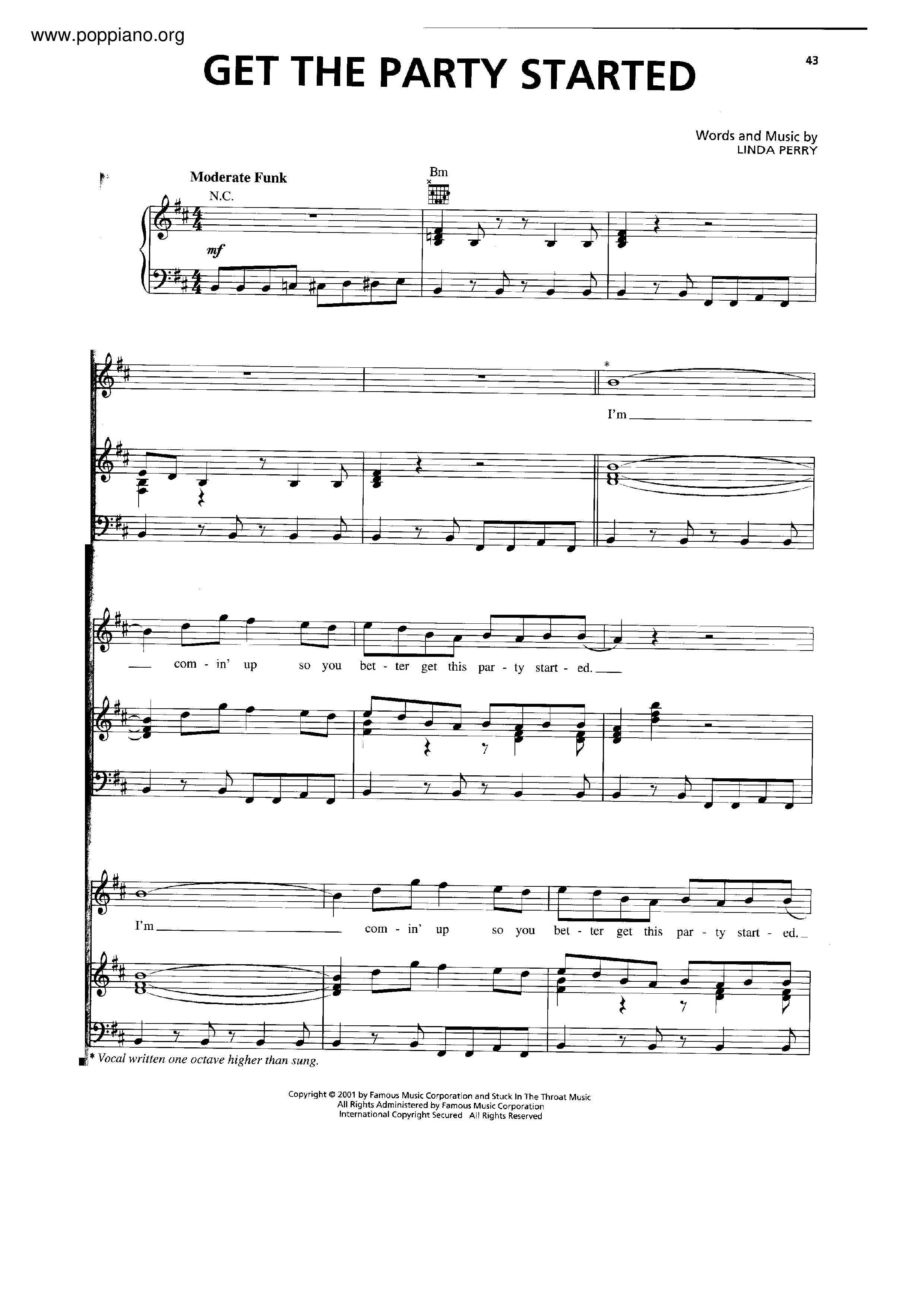P!nk-Get The Party Started Sheet Music pdf, - Free Score Download ★