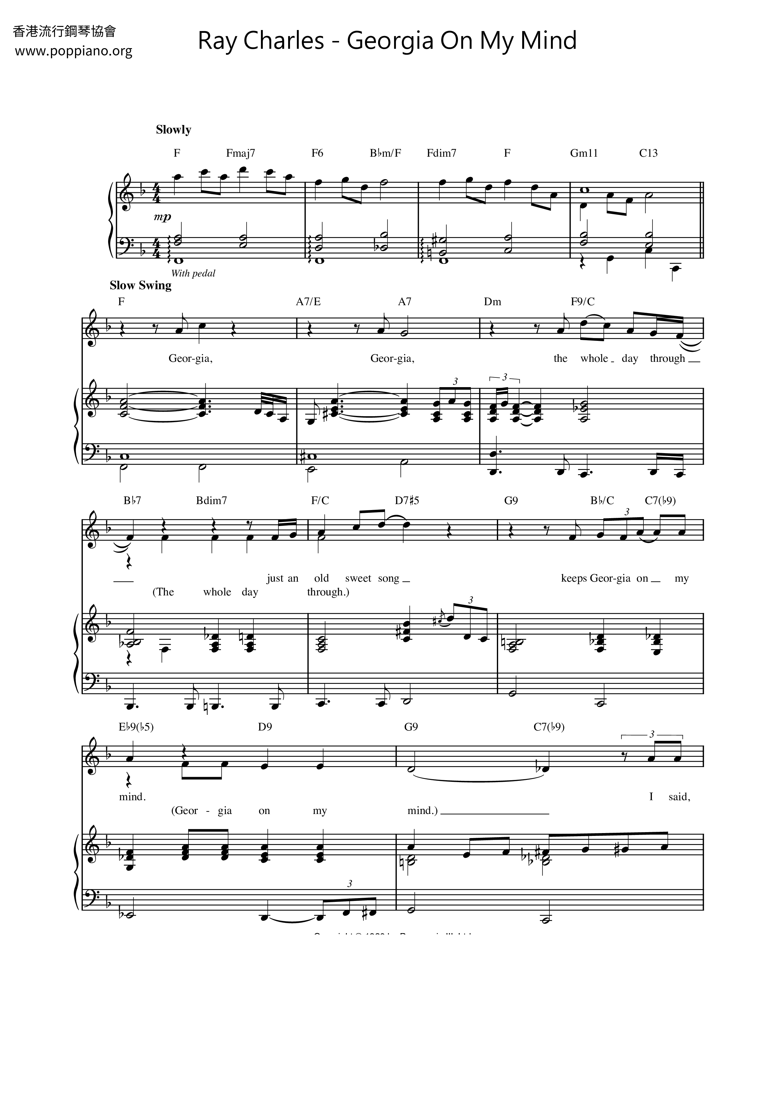 Ray Charles-Georgia On My Mind Sheet Music pdf, - Free Score Download ★