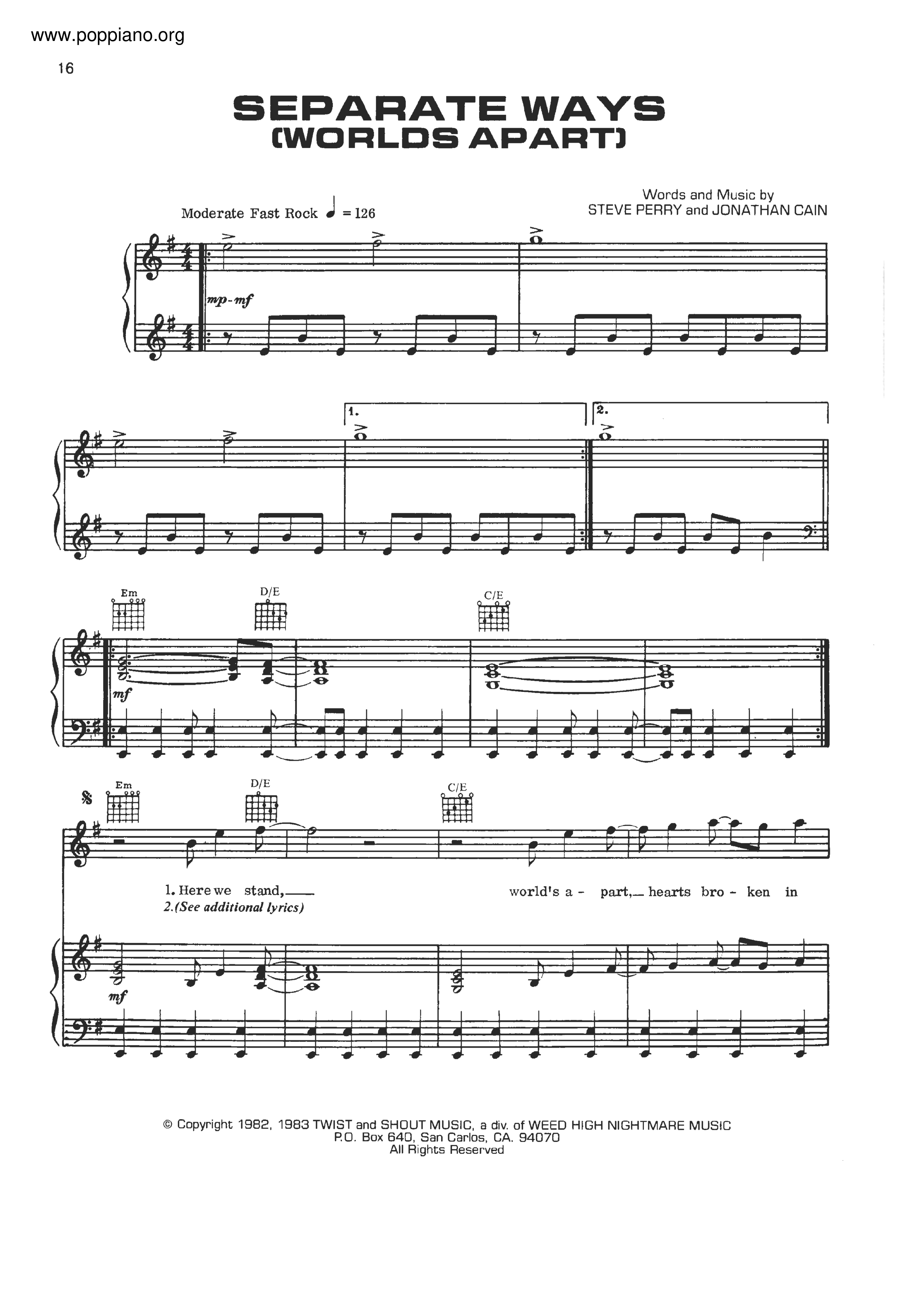 ★Journey - Separate Ways (Worlds Apart) ピアノ譜pdf- 香港ポップピアノ協会 無料PDF楽譜ダウンロード gakufu