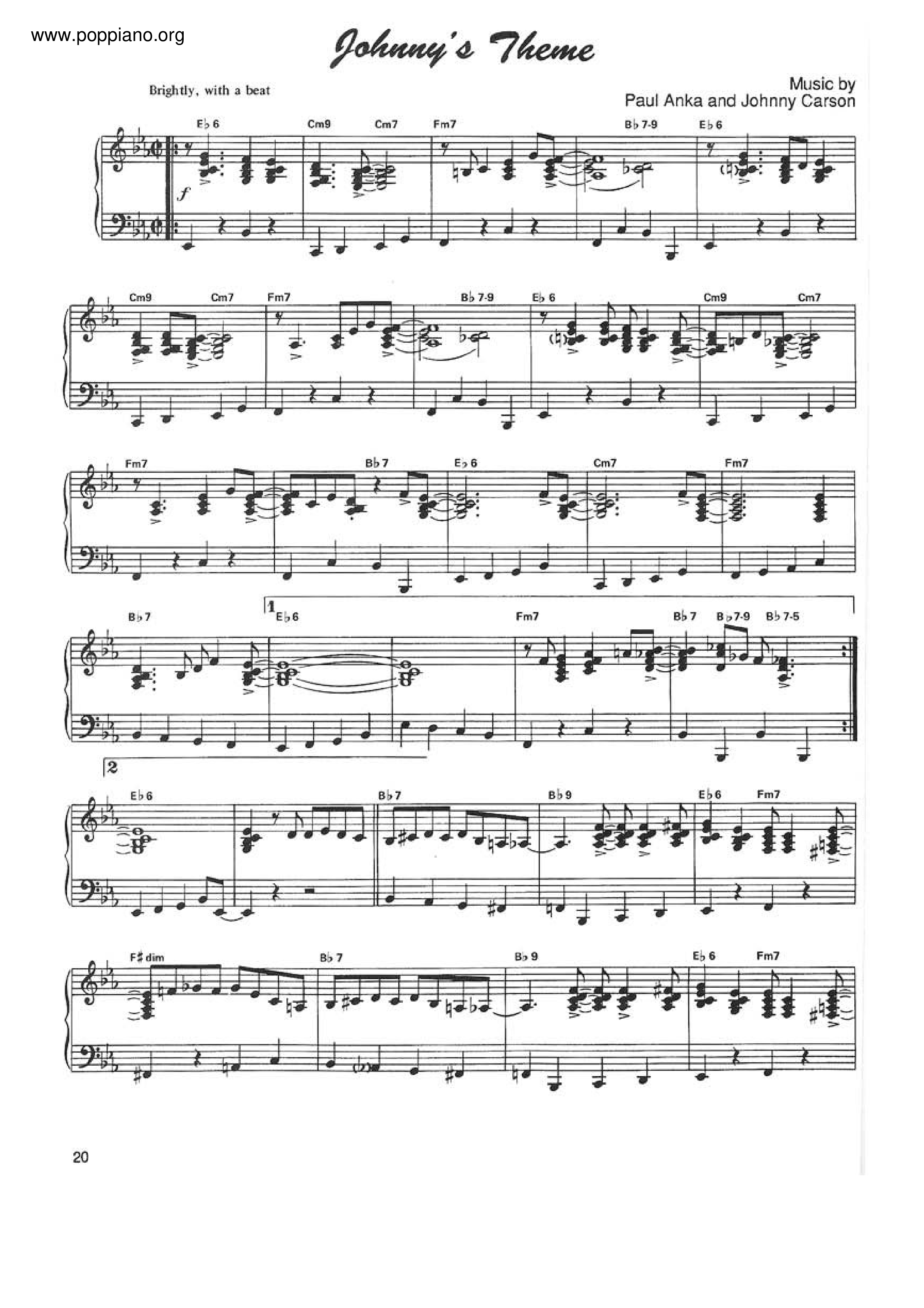 Paul Anka-Johnny's Theme Sheet Music pdf, - Free Score Download ★