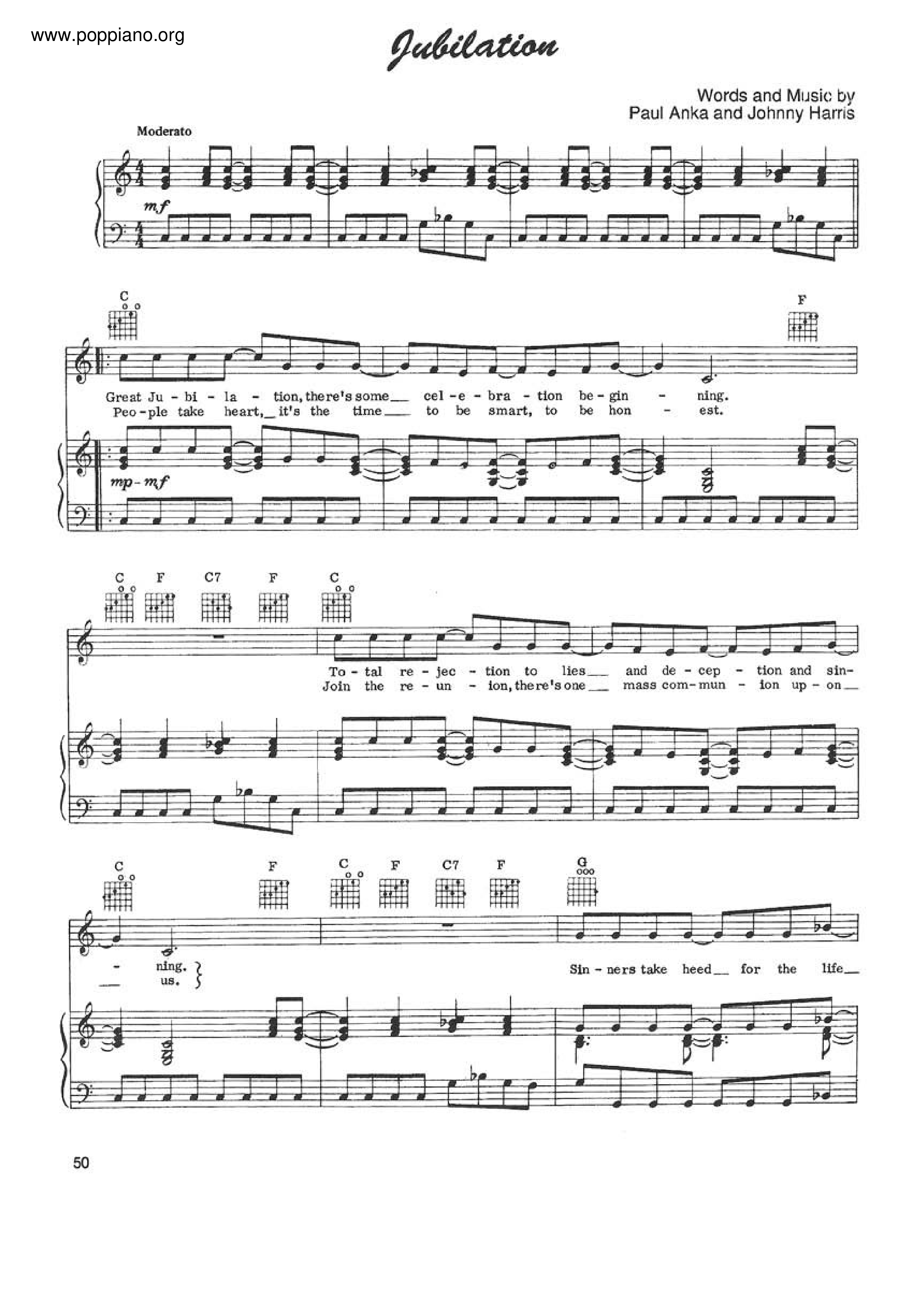 Paul Anka-Jubilation Sheet Music pdf, - Free Score Download ★