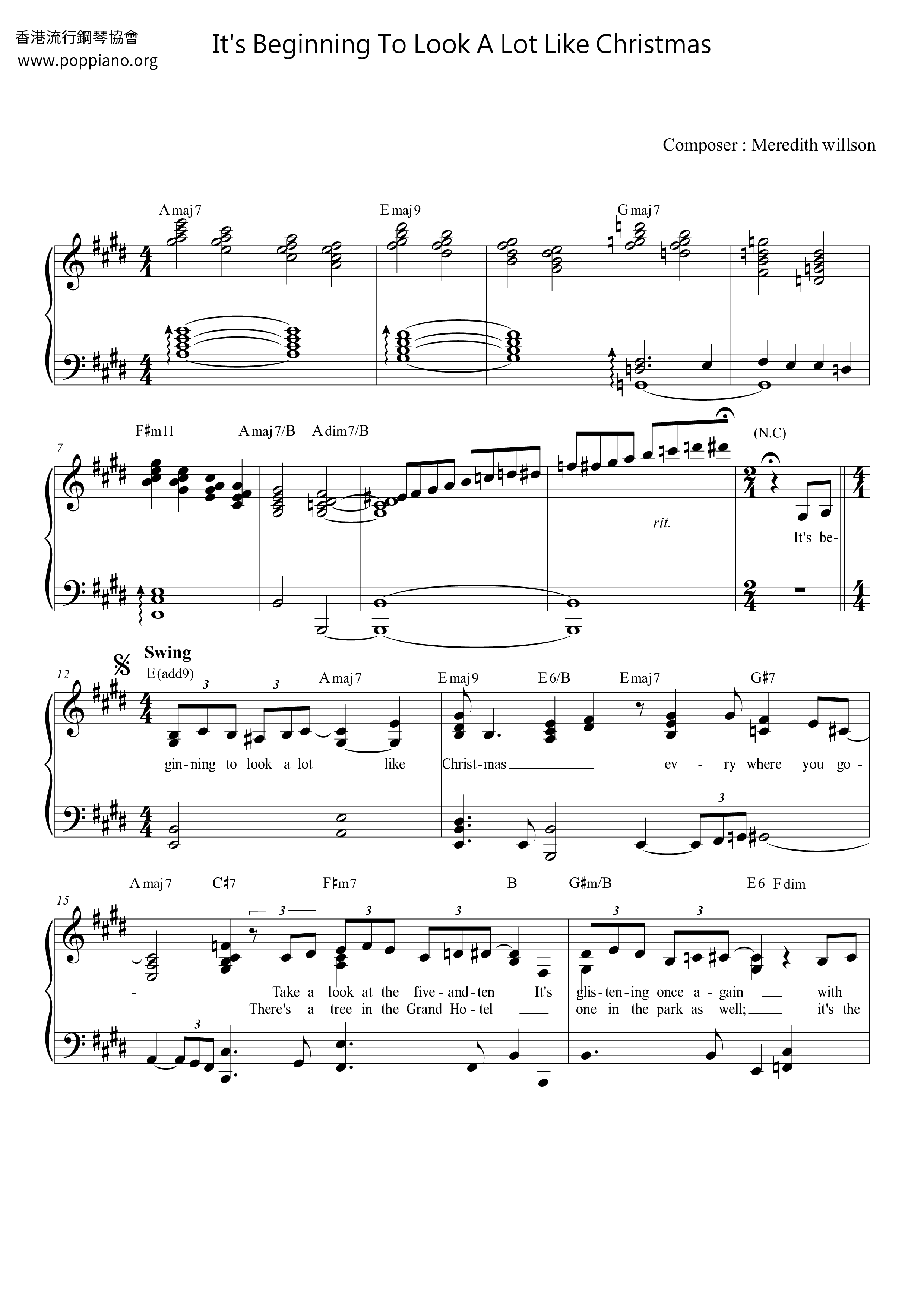 ★Michael Buble - It's Beginning To Look A Lot Like Christmas ピアノ譜pdf- 香港ポップピアノ協会 無料PDF楽譜ダウンロード ...