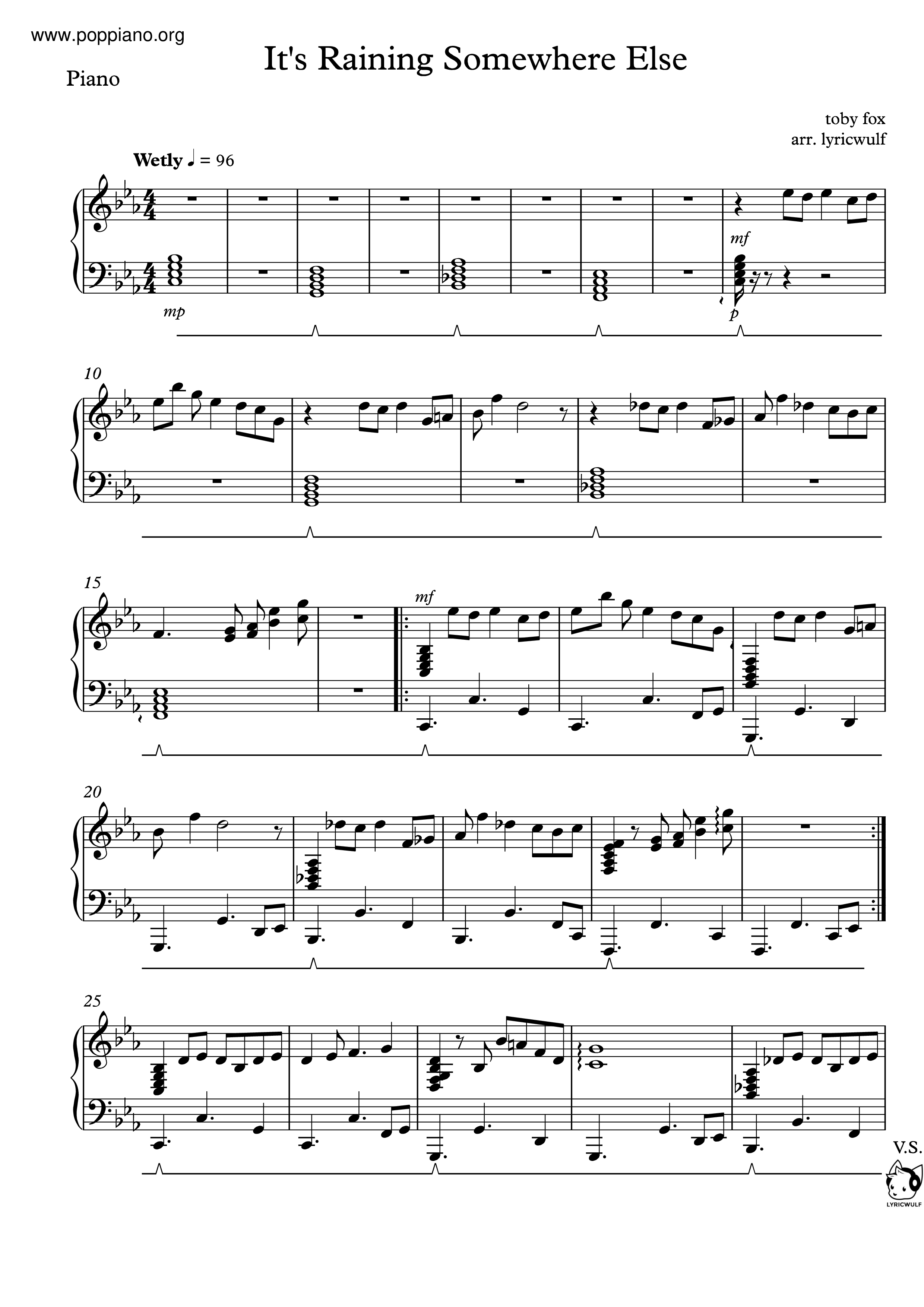 ★Toby Fox - Undertale - It's Raining Somewhere Else ピアノ譜pdf- 香港ポップピアノ協会 無料PDF楽譜ダウンロード gakufu