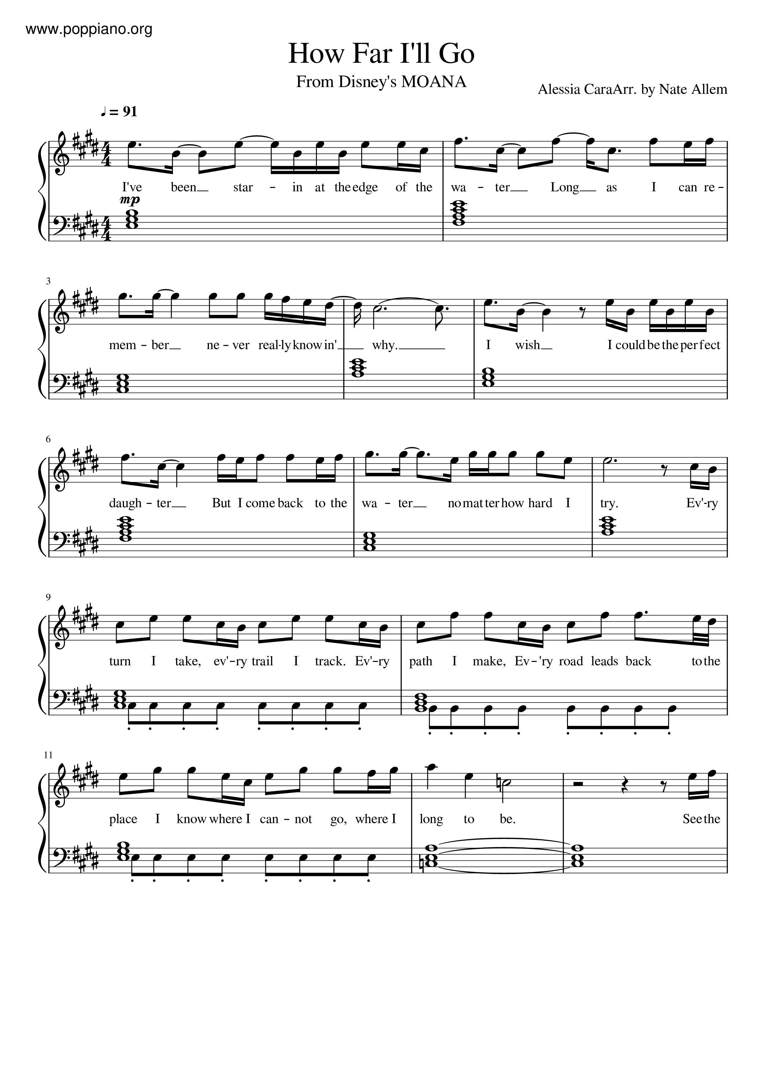 Auli'i Cravalho-Moana - How Far I'll Go Sheet Music pdf, - Free Score ...