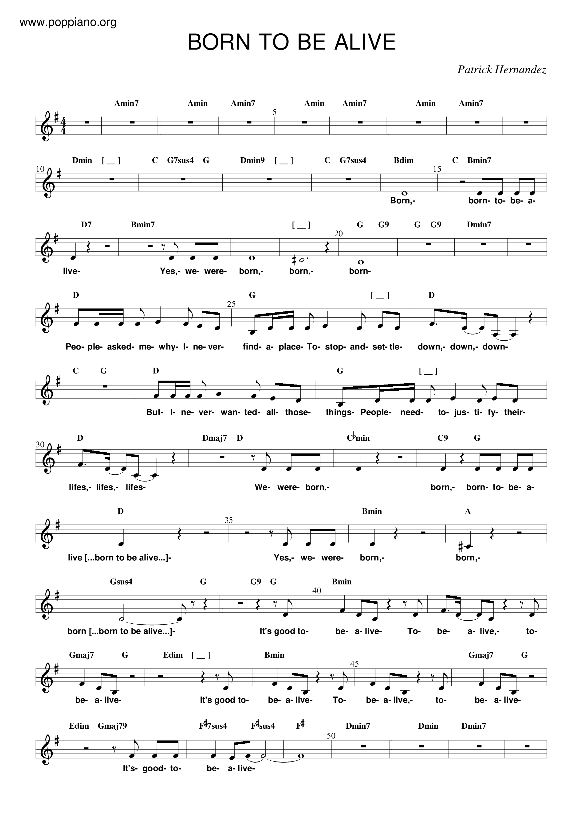 Patrick Hernandez-Born To Be Alive Sheet Music pdf, - Free Score Download ★