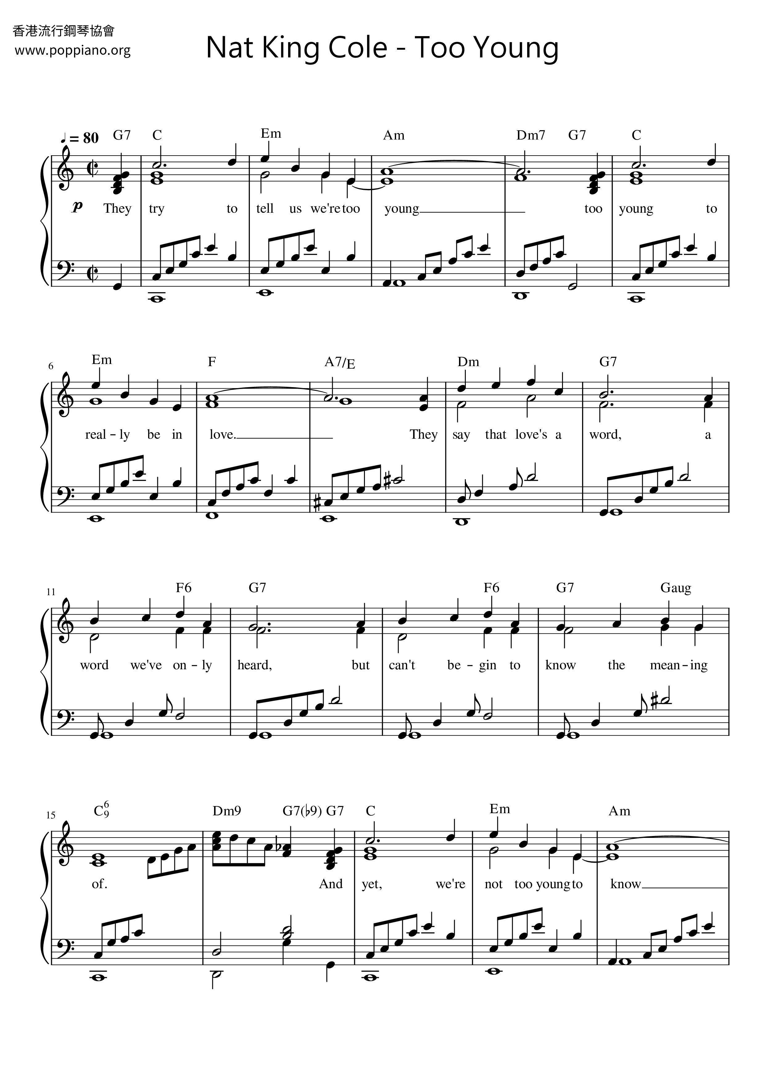 Nat King Cole-Too Young Sheet Music pdf, - Free Score Download ★