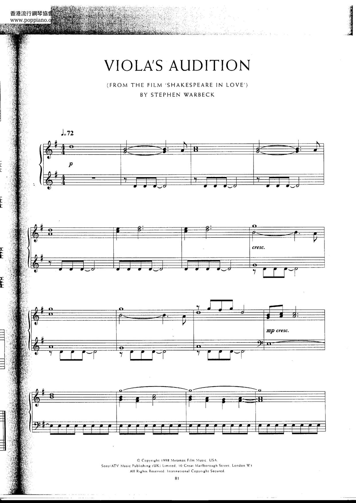 Shakespeare In Love-Viola's Audition Sheet Music pdf, - Free Score ...