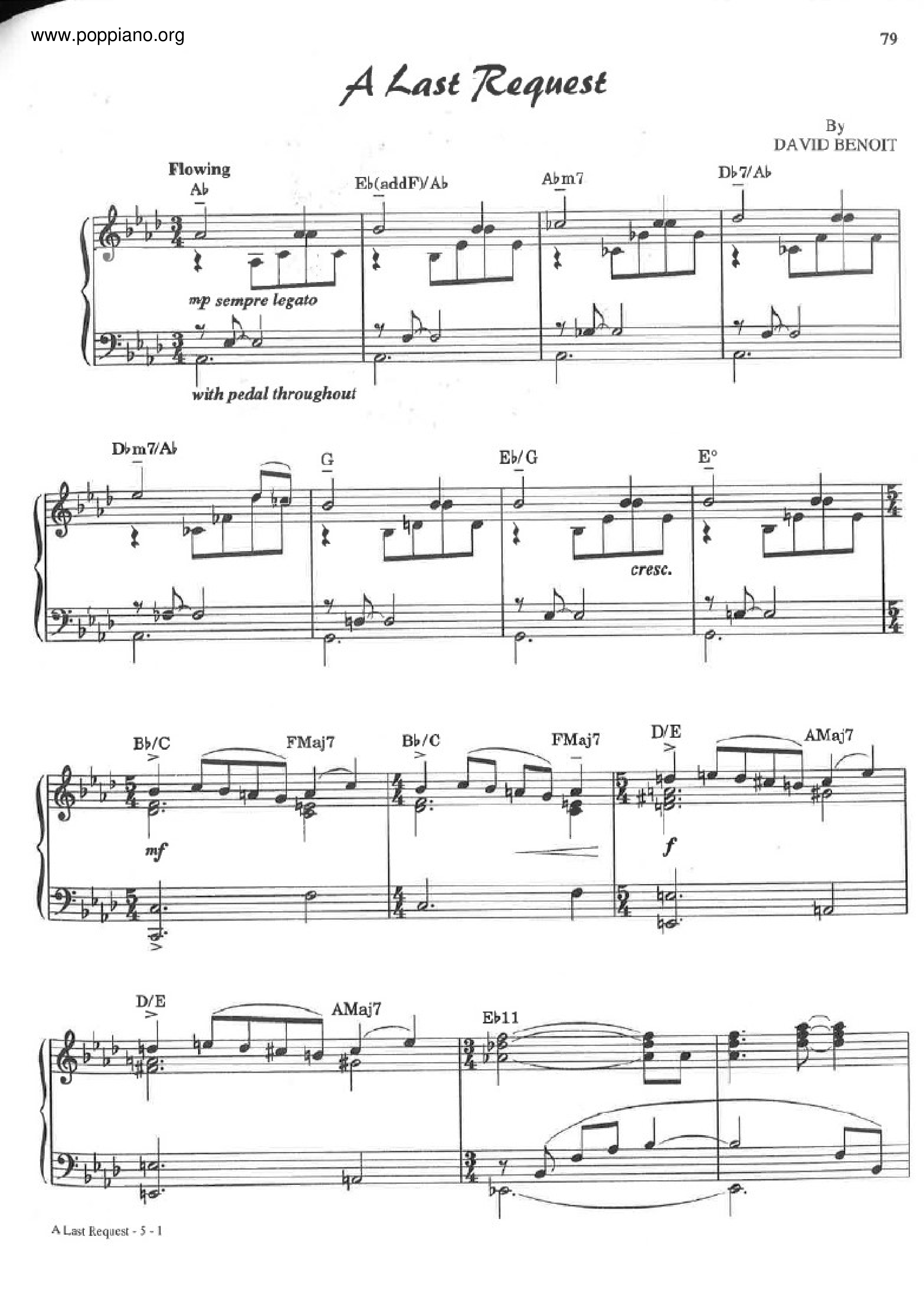 David Benoit-A Last Request 琴譜pdf-香港流行鋼琴協會琴譜下載 ★