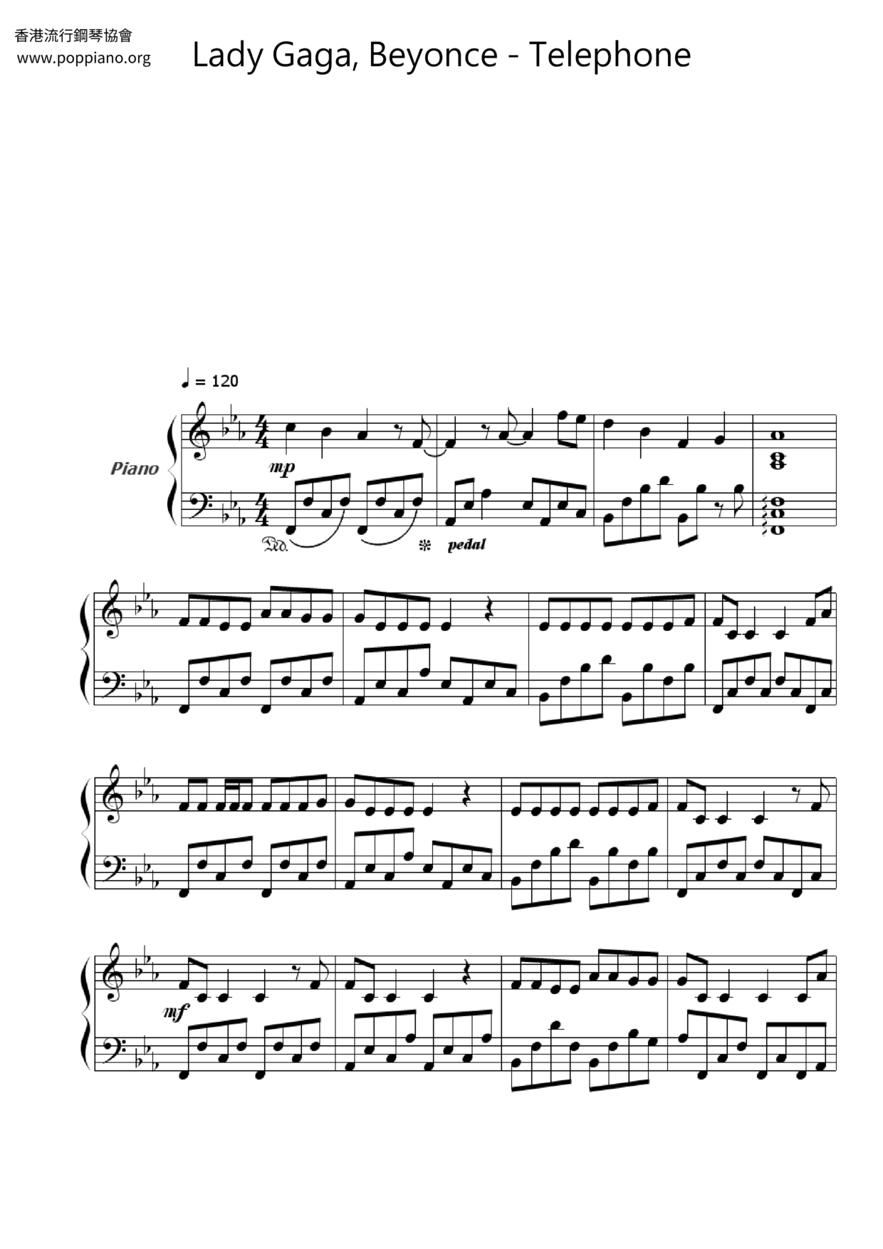 TelephoneAll Versions - Sheet Music / Piano Score Free PDF Download ...