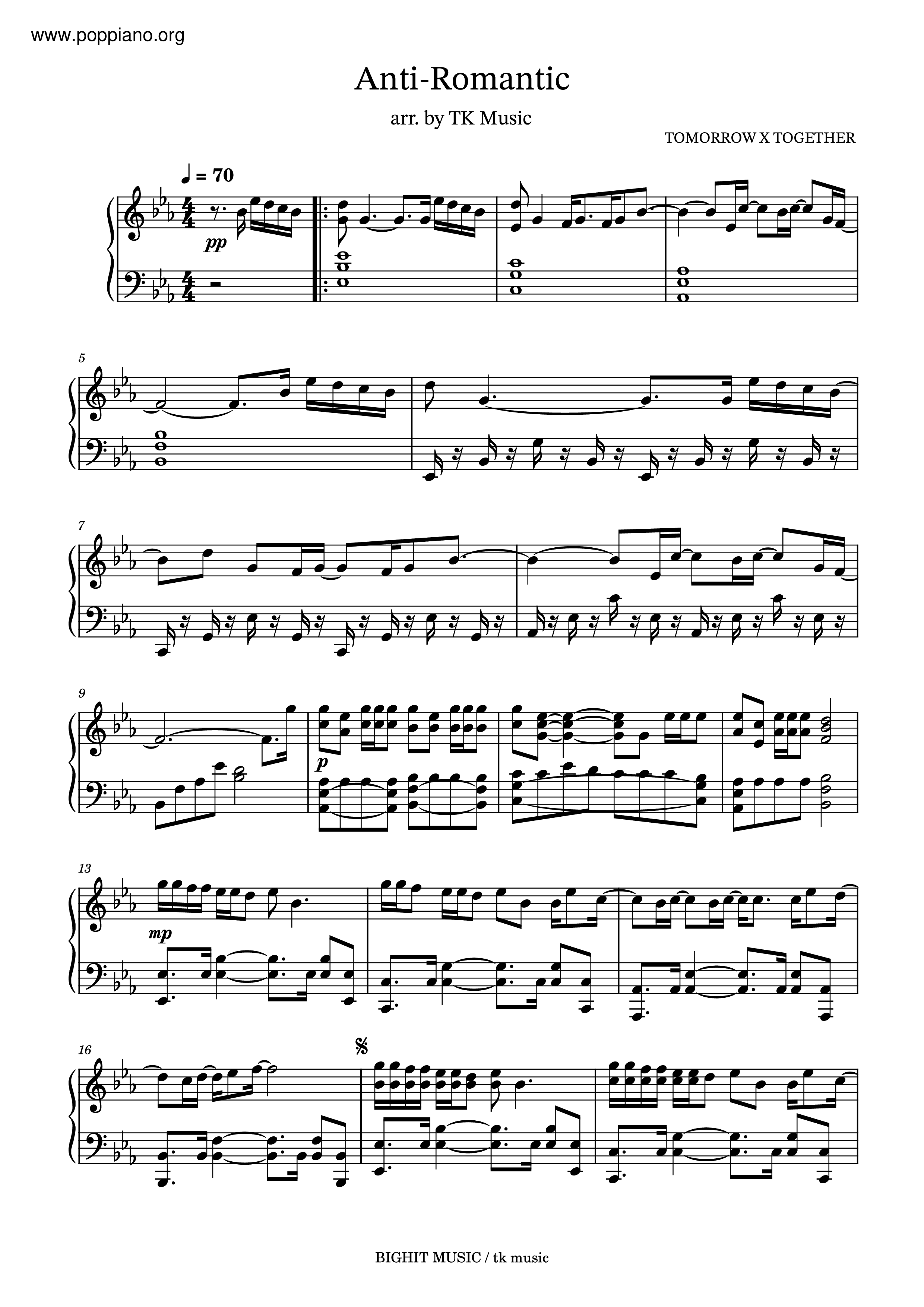 TXT-Anti-Romantic Sheet Music pdf, (トゥモローバイトゥギャザー) - Free Score Download ★