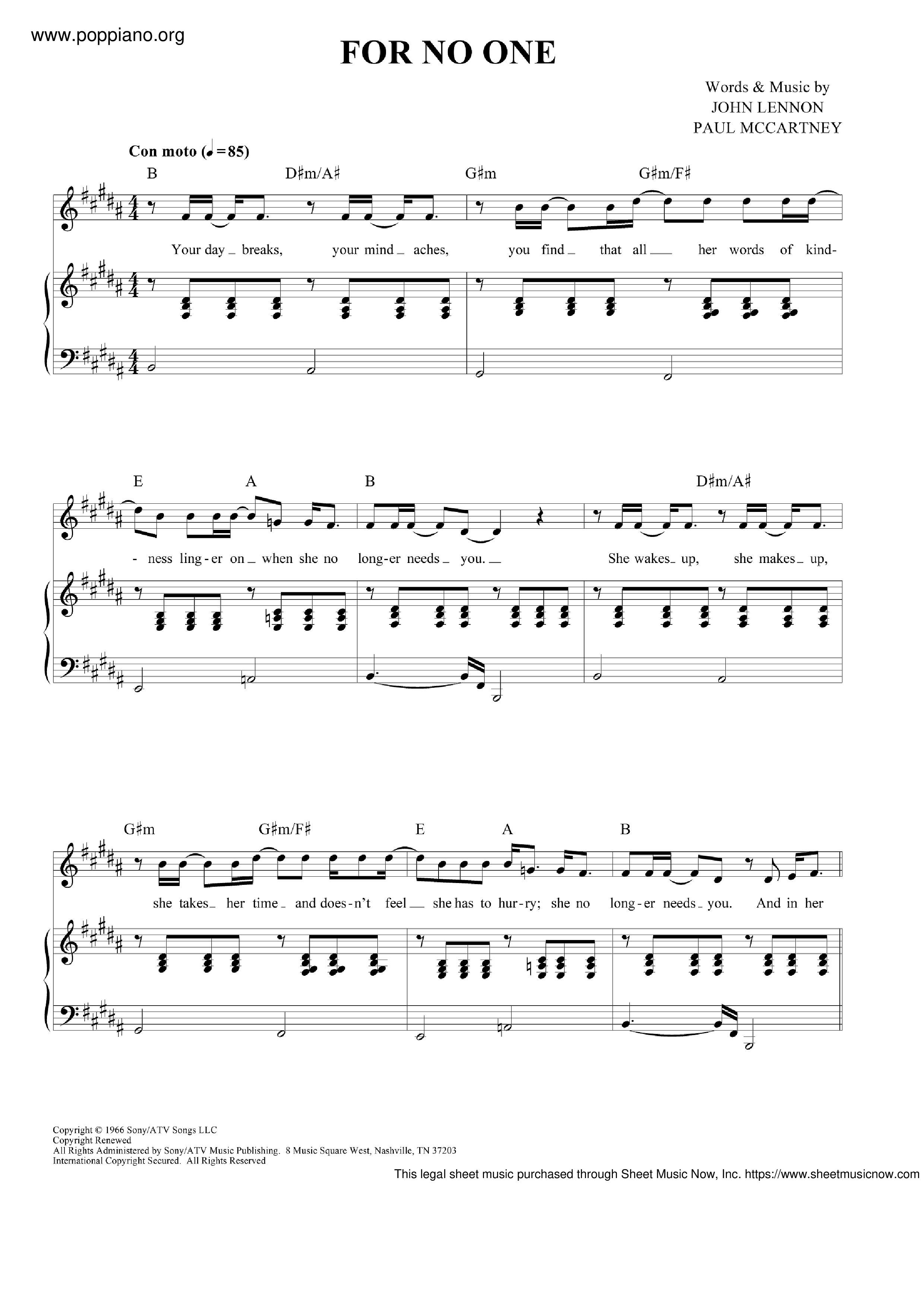 The Beatles-For No One Sheet Music pdf, - Free Score Download ★