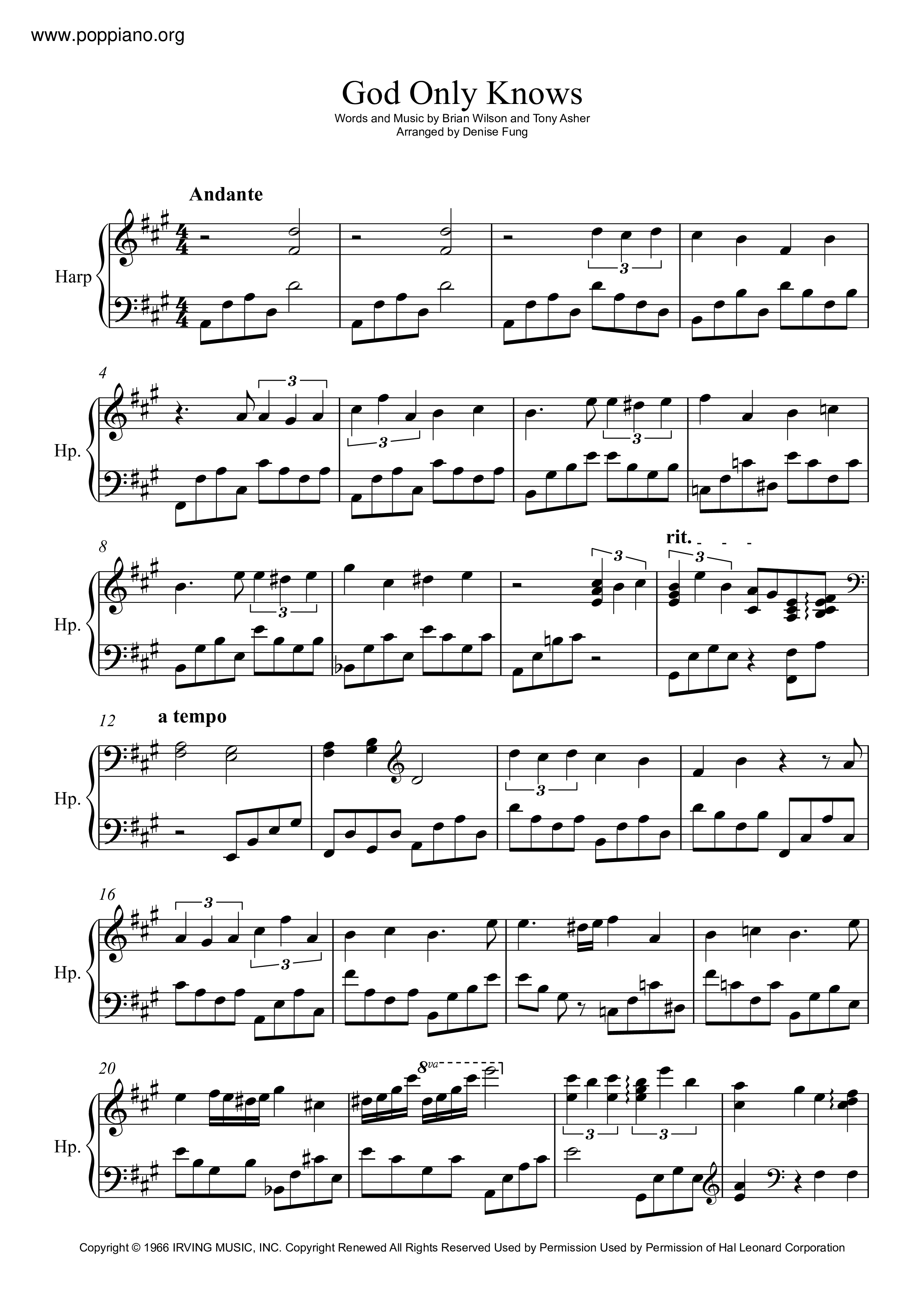 ★ 詩歌-God Only Knows 琴譜pdf-香港流行鋼琴協會琴譜下載 ★