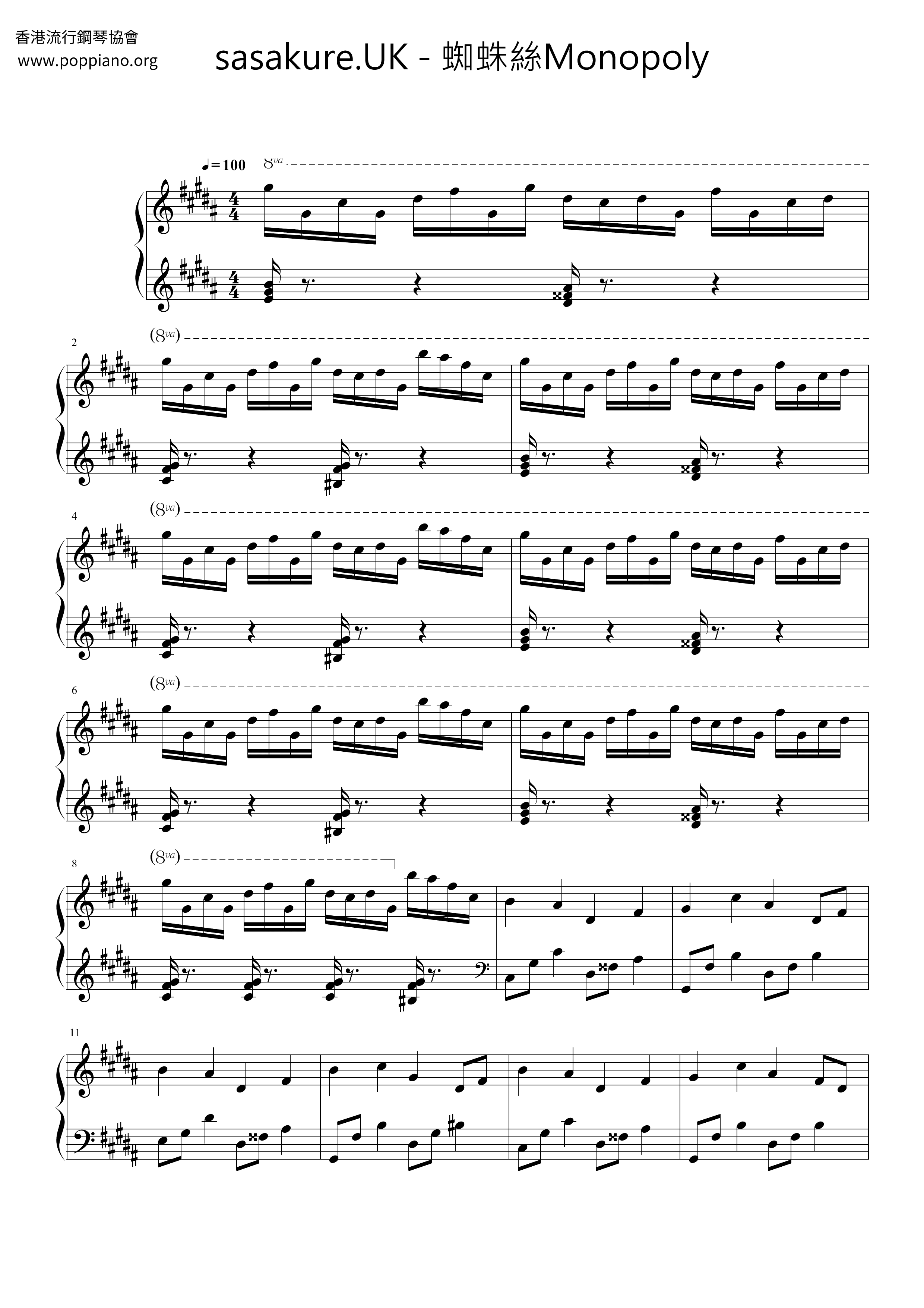 Sasakure.UK-蜘蛛絲Monopoly Sheet Music pdf, -蜘蛛糸モノポリー 楽譜 - Free Score ...