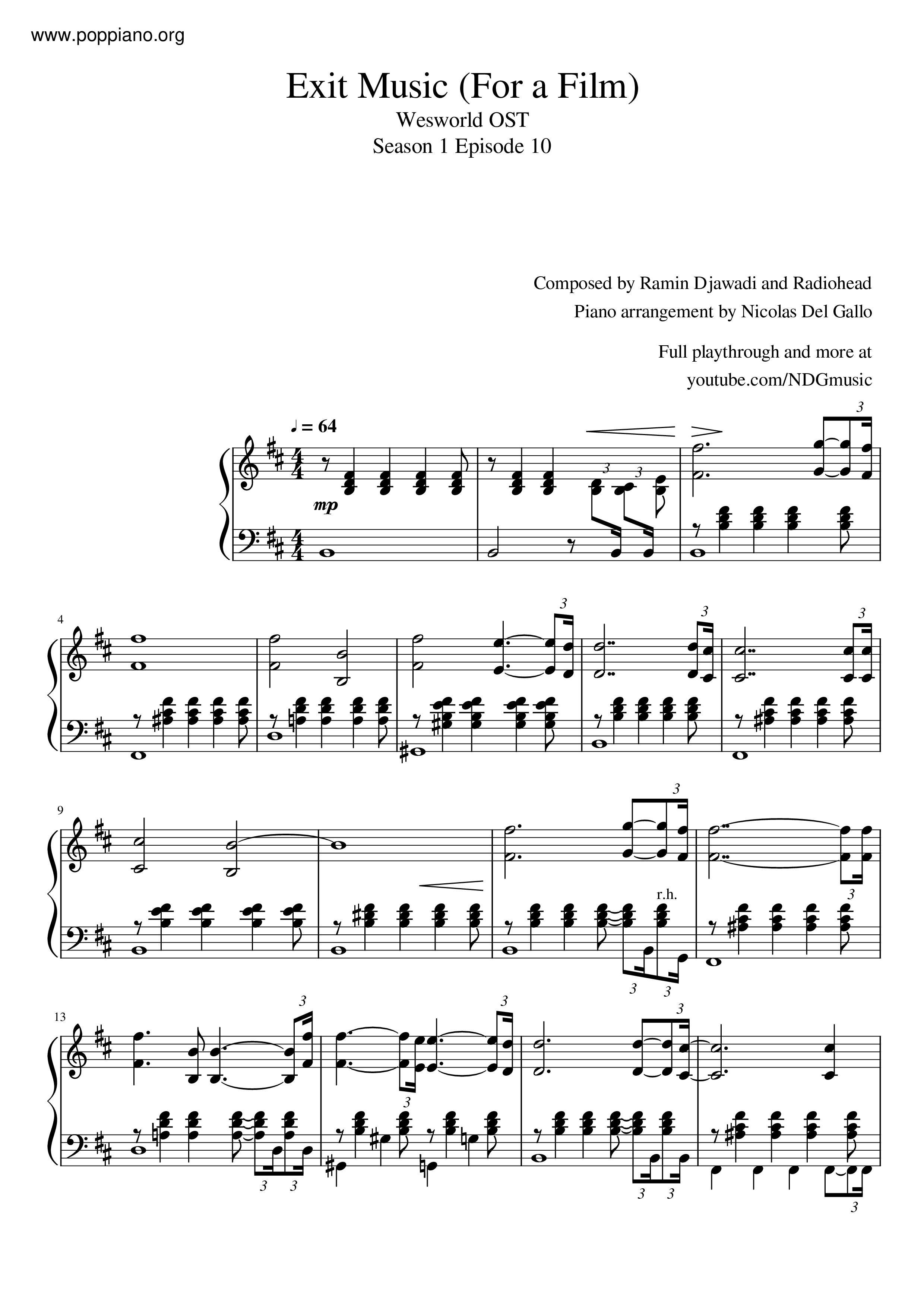 Radiohead-Exit Music 琴譜pdf-香港流行鋼琴協會琴譜下載 ★