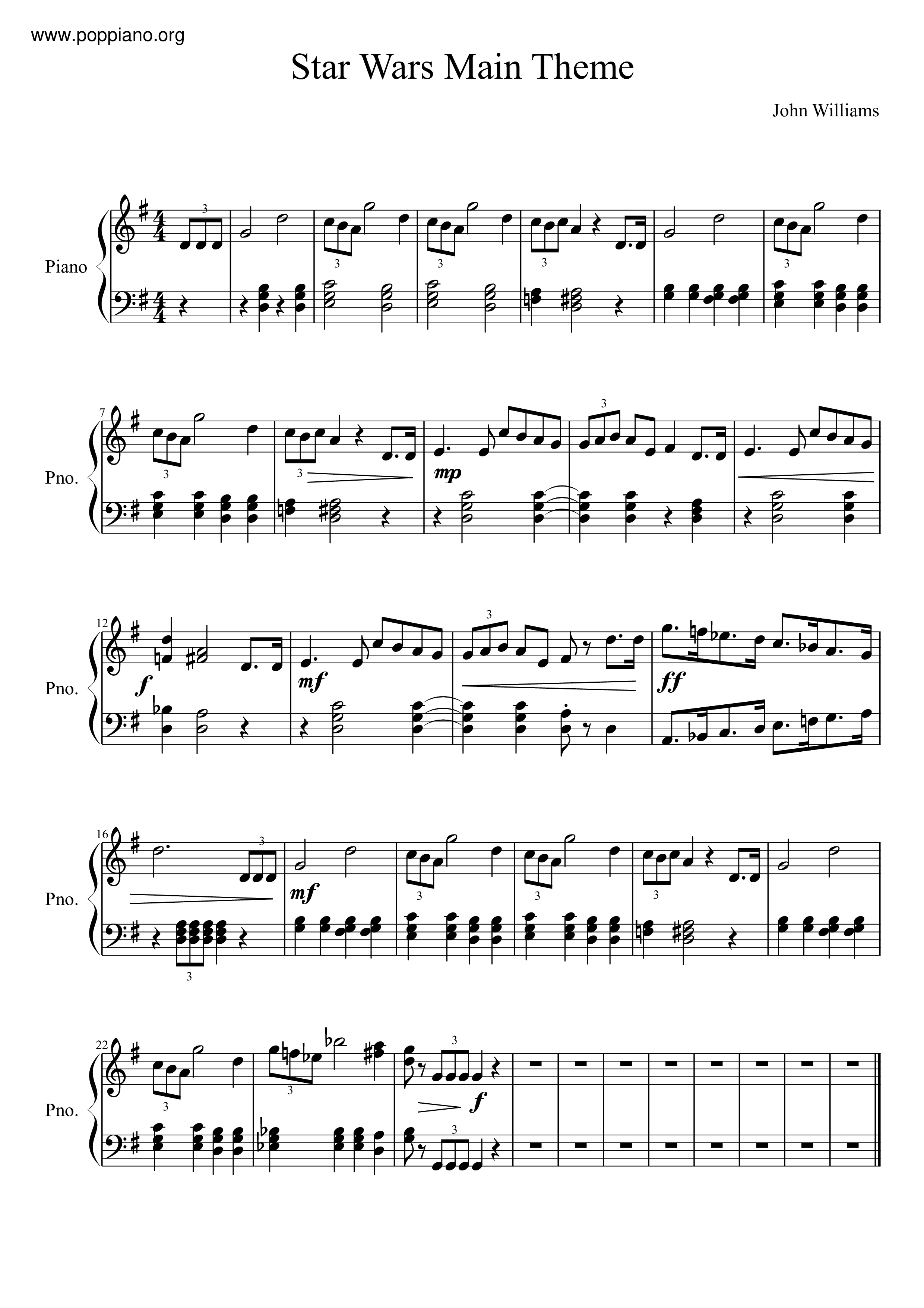 John Williams-Star Wars Main Theme 琴譜pdf-香港流行鋼琴協會琴譜下載 ★