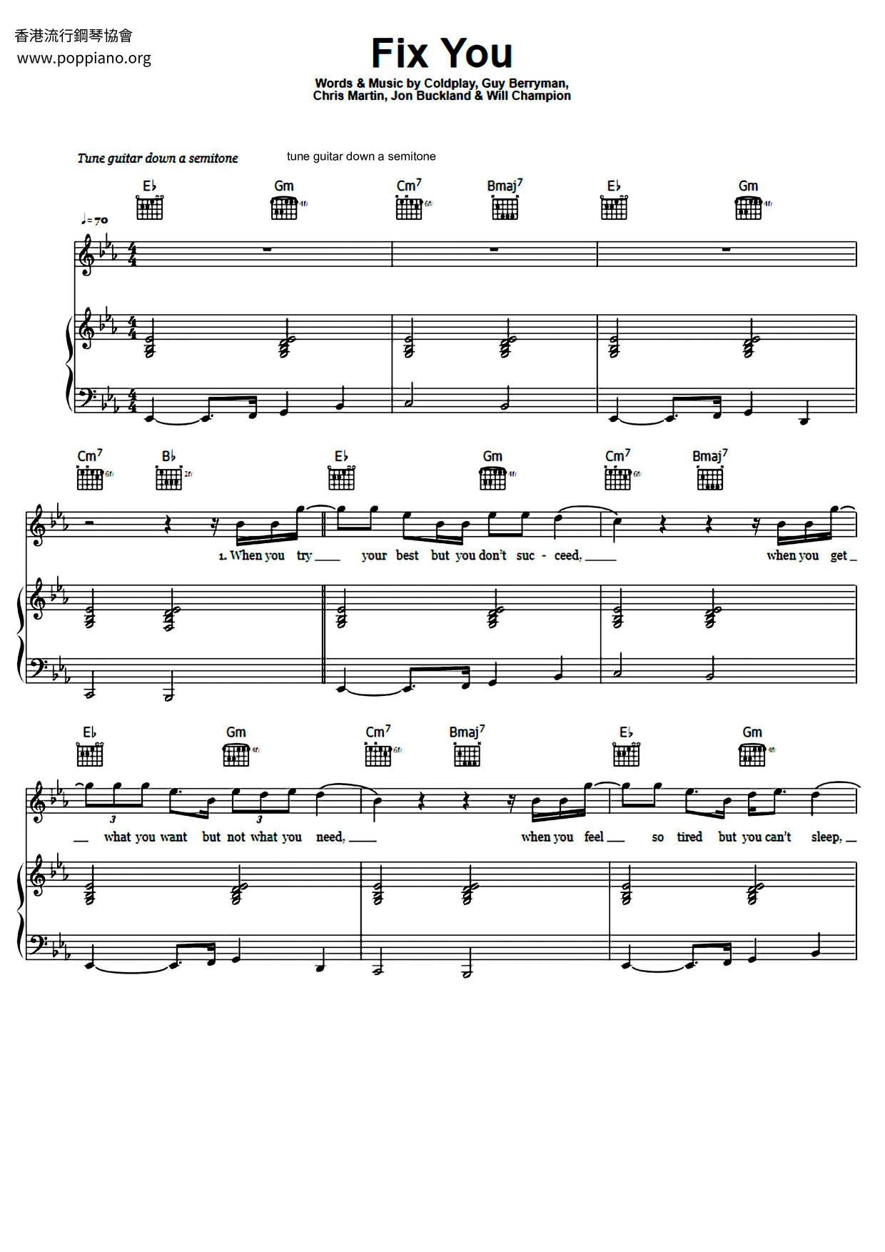 Coldplay-Fix You Sheet Music pdf, - Free Score Download ★