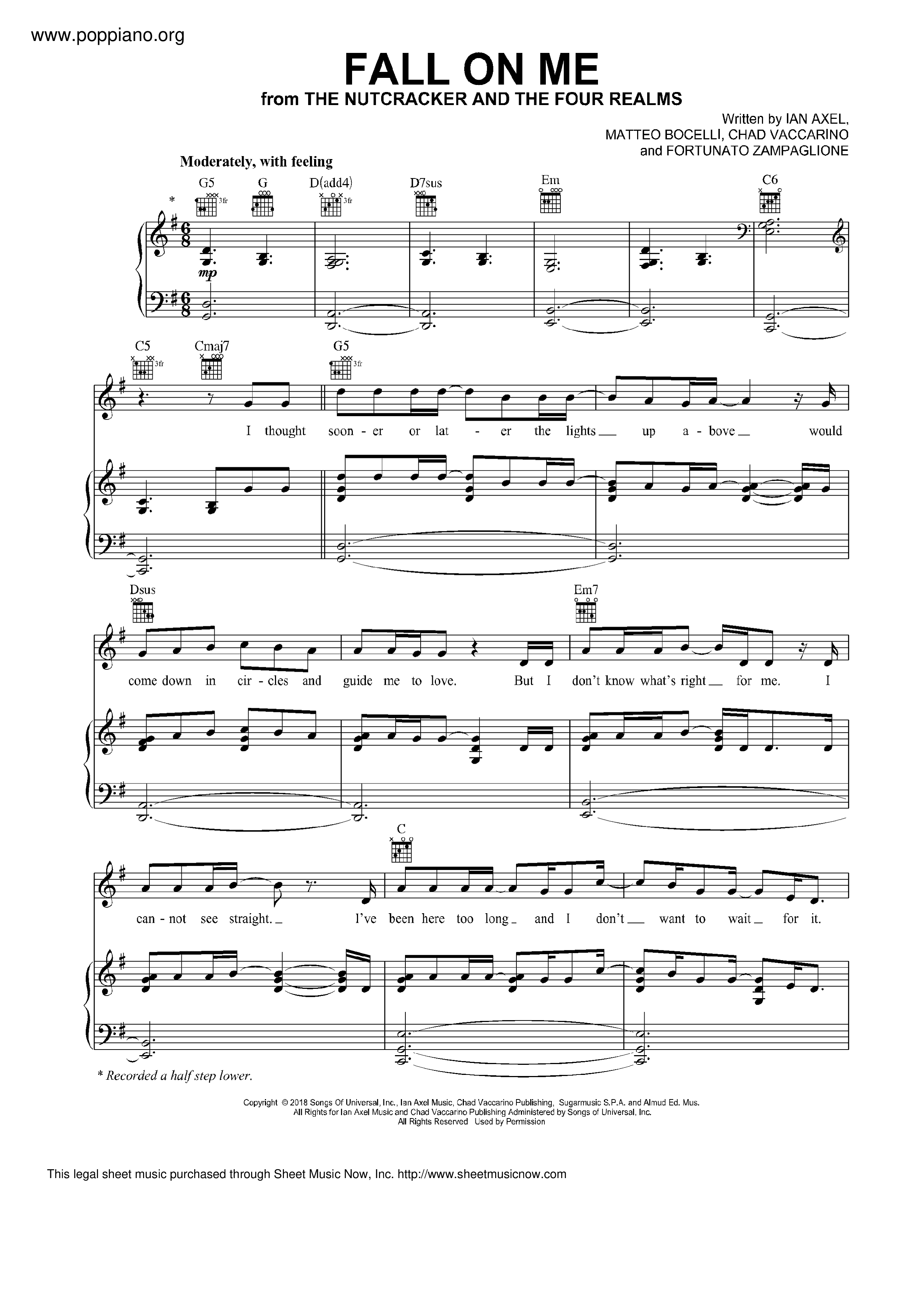 Andrea Bocelli-Fall On Me 琴譜pdf-香港流行鋼琴協會琴譜下載 ★