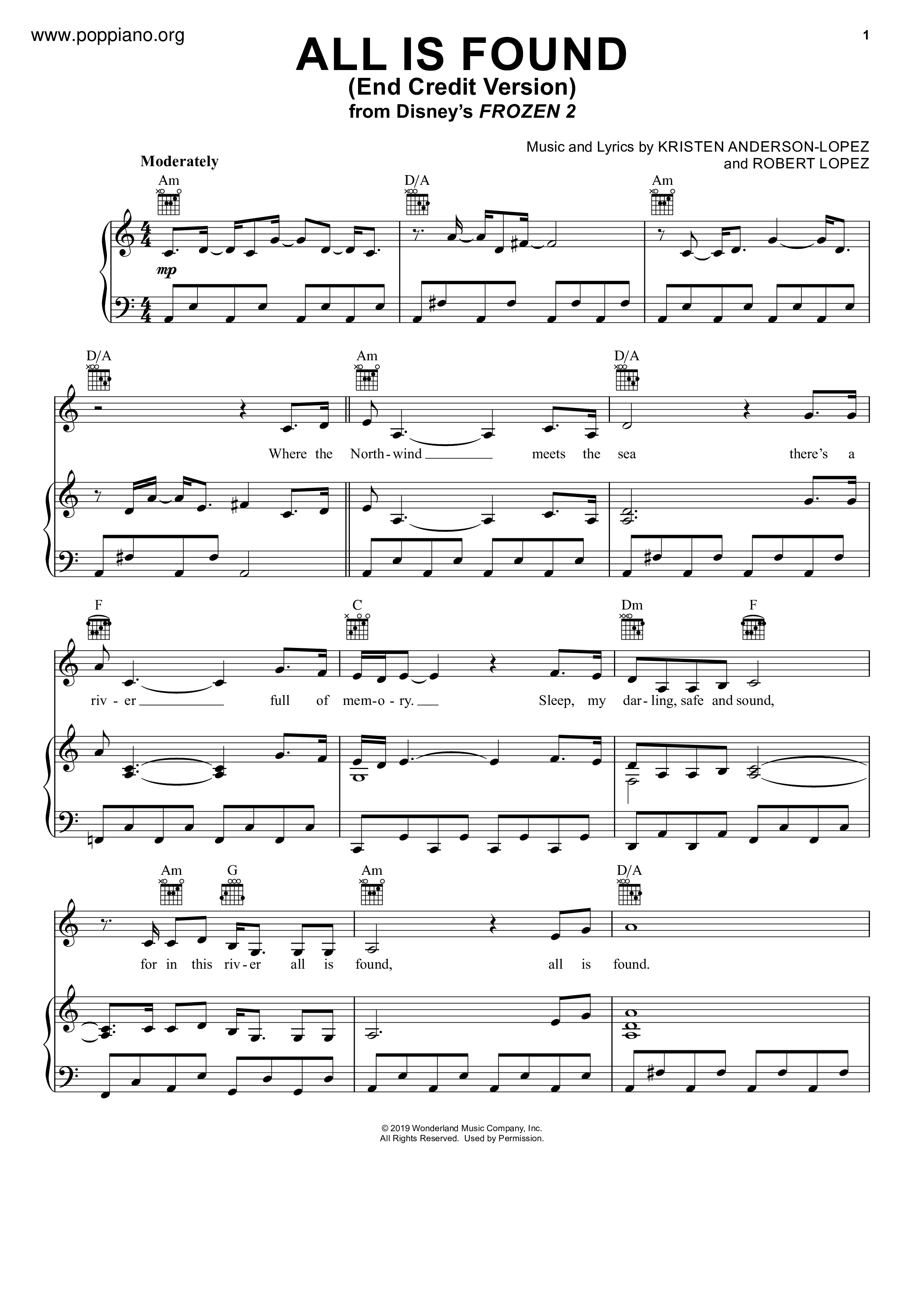 Frozen 2-All Is Found 琴譜pdf-香港流行鋼琴協會琴譜下載 ★